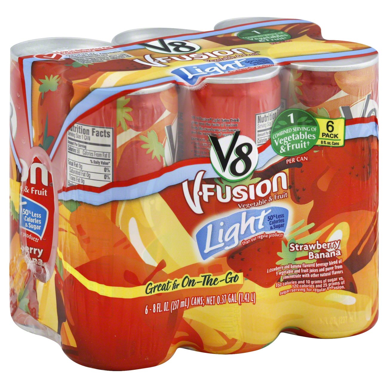 V8 V-Fusion Light Vegetable and Fruit Strawberry Banana Juice 6 PK Cans ...