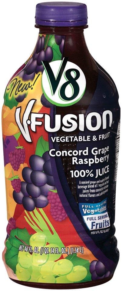 V8 V-Fusion Vegetable and Fruit Concord Grape Raspberry 100% Juice ...