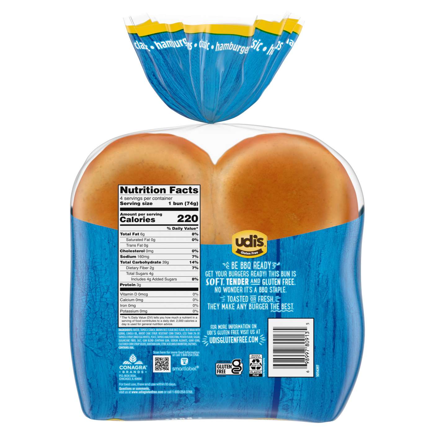 Udi's Gluten Free Classic Hamburger Buns - Shop Buns & rolls at H-E-B