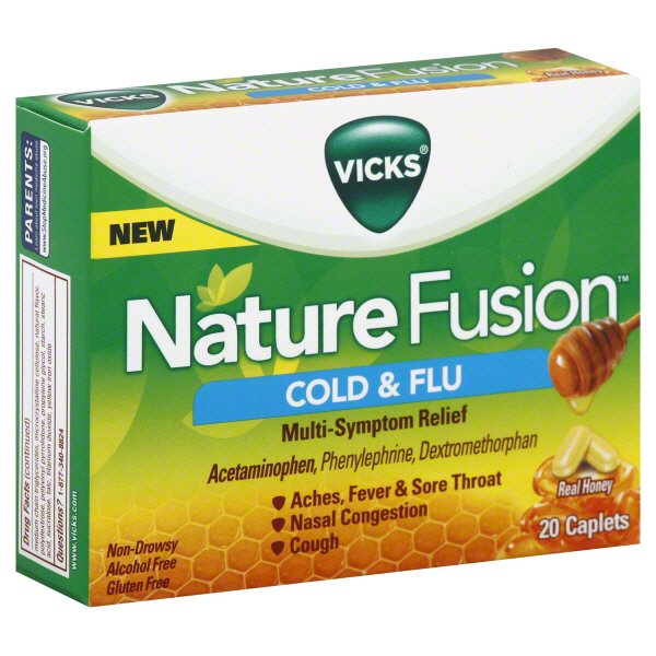Vicks Nature Fusion Cold & Flu Multi-symptom Relief Real Honey Caplets ...