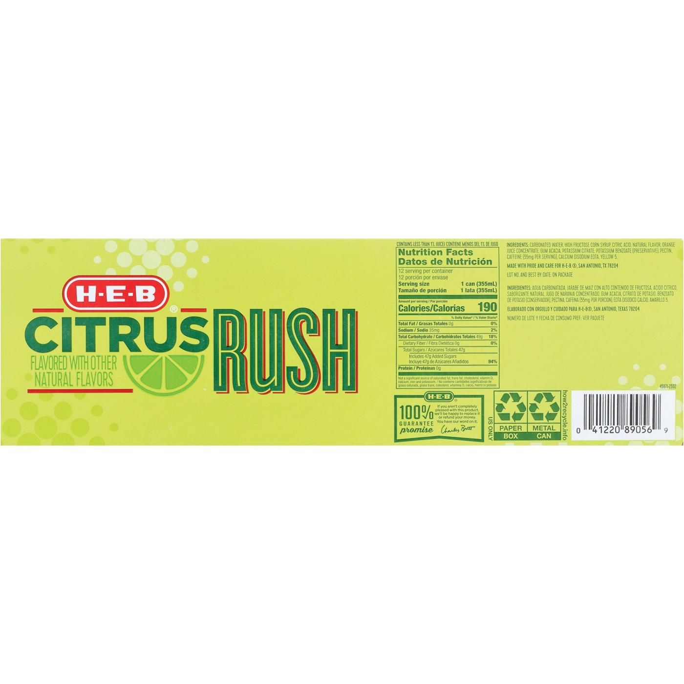 H-E-B Citrus Rush Soda 12 pk Cans - Shop Soda at H-E-B