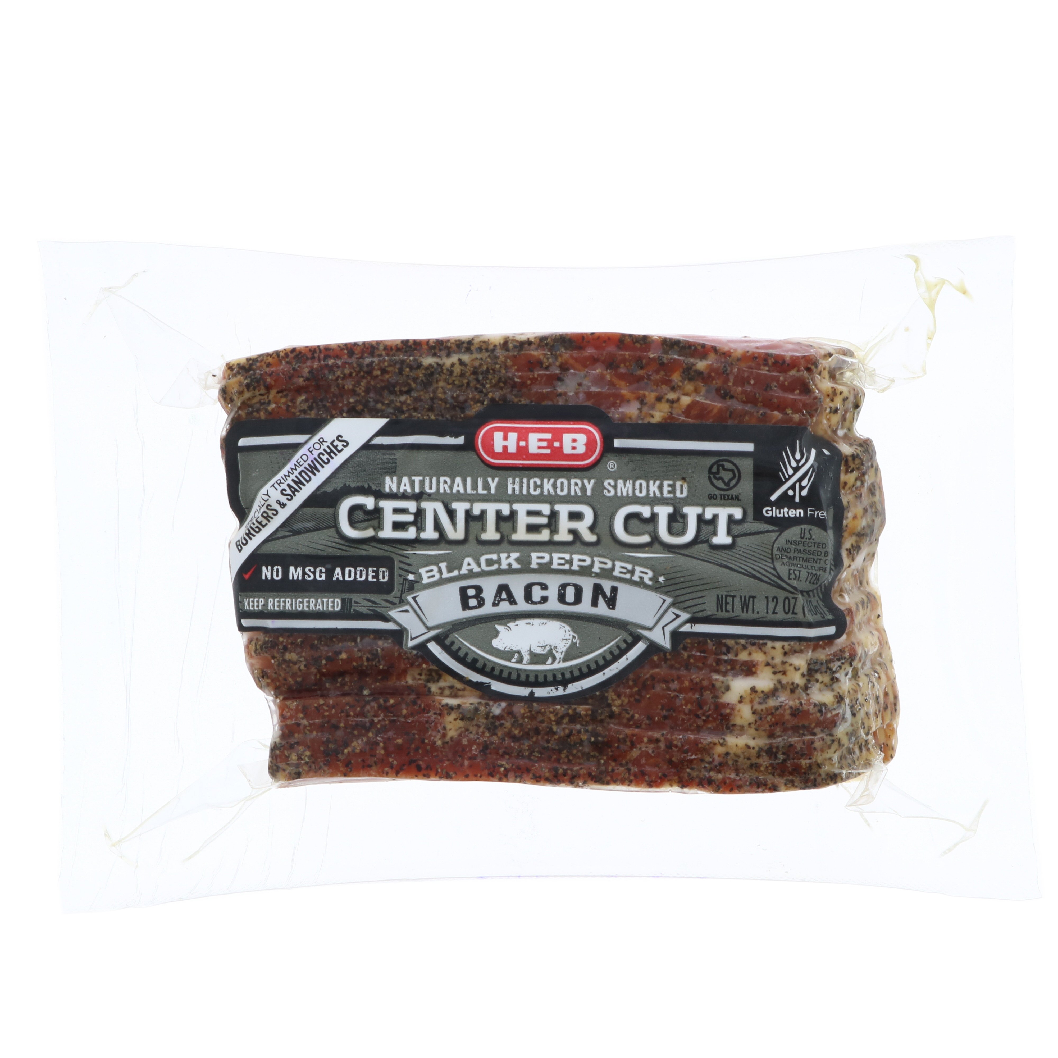 H-E-B Center Cut Black Pepper Hickory Smoked Bacon for Burgers, 12 oz ...