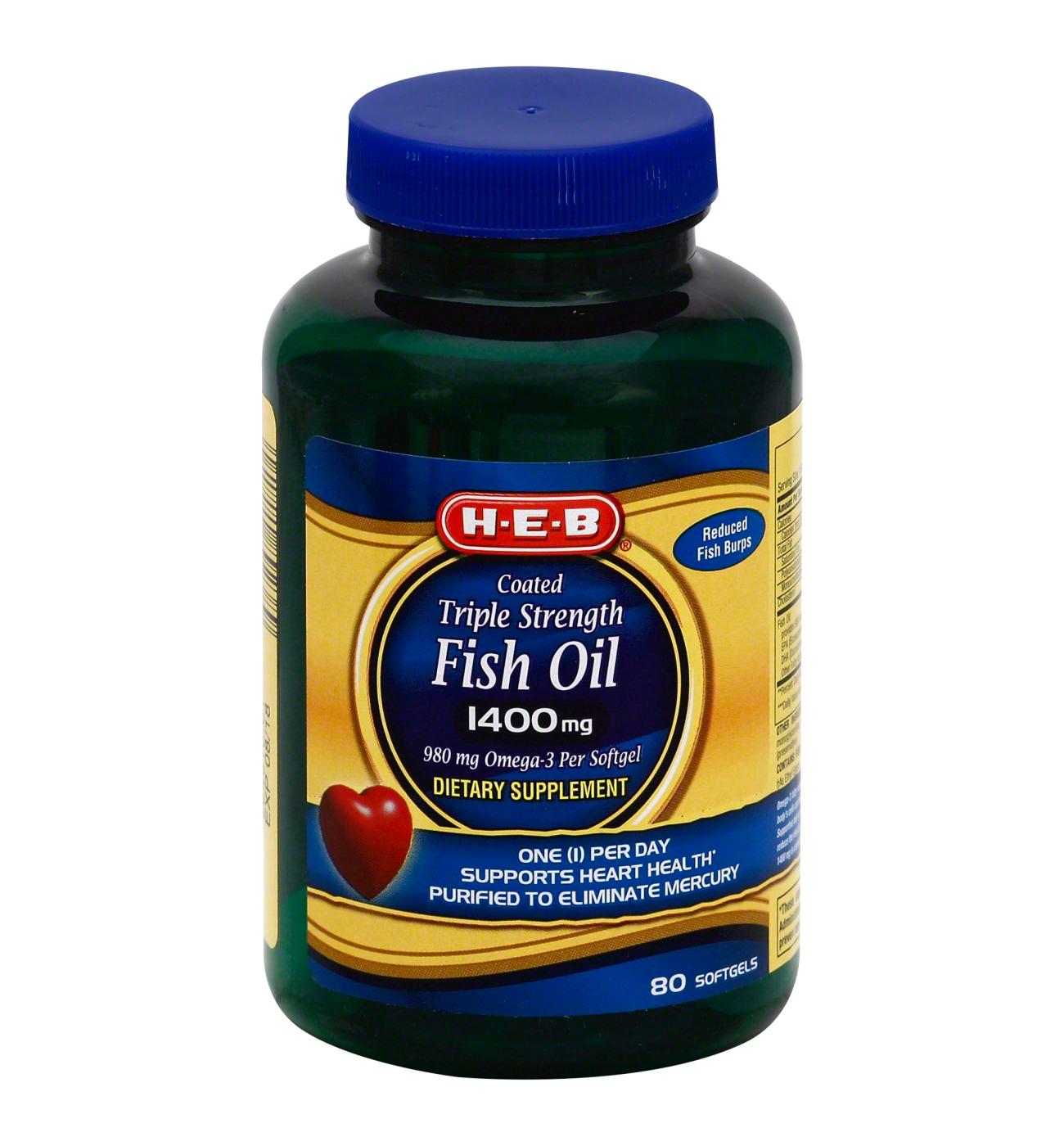 H-E-B Fish Oil 1400mg Triple Strength Enteric - Shop Diet & Fitness at ...