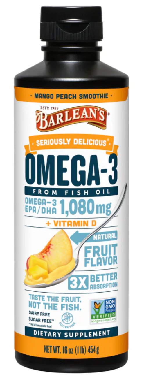 Barlean's Omega-3 Fish Oil + Vitamin D - Mango Peach Smoothie Flavor ...