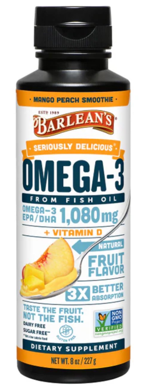 Barlean's Omega-3 Fish Oil + Vitamin D - Mango Peach Smoothie Flavor ...