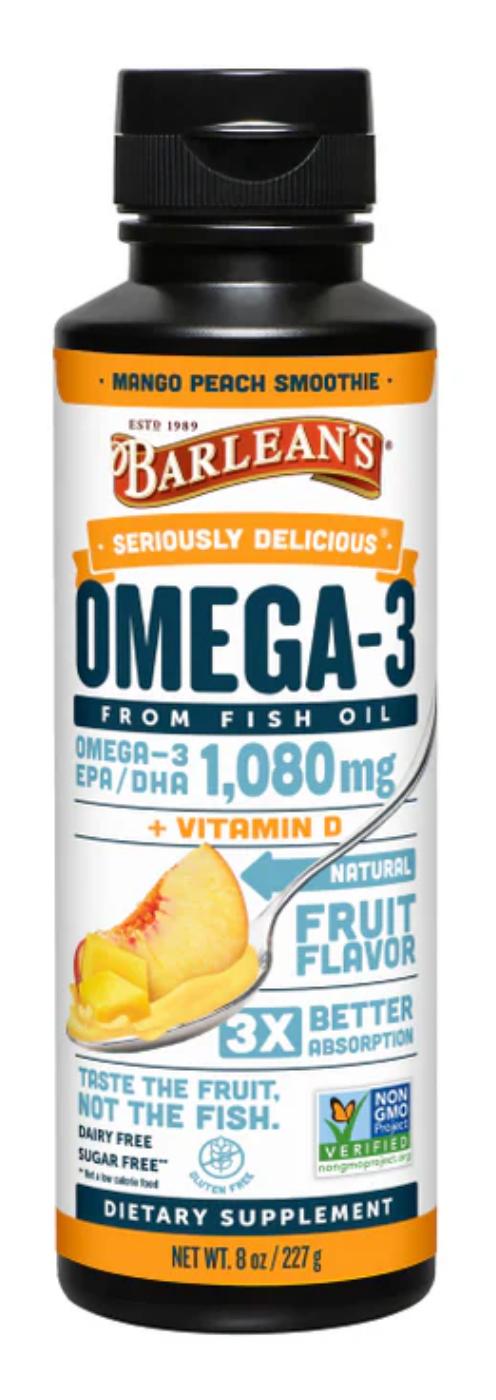 Barlean's Omega-3 Fish Oil + Vitamin D - Mango Peach Smoothie Flavor ...