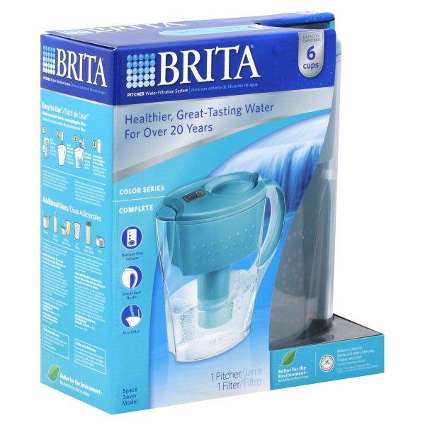 Brita Turquoise Space Saver Water Filtration System 6-Cup Pitcher ...