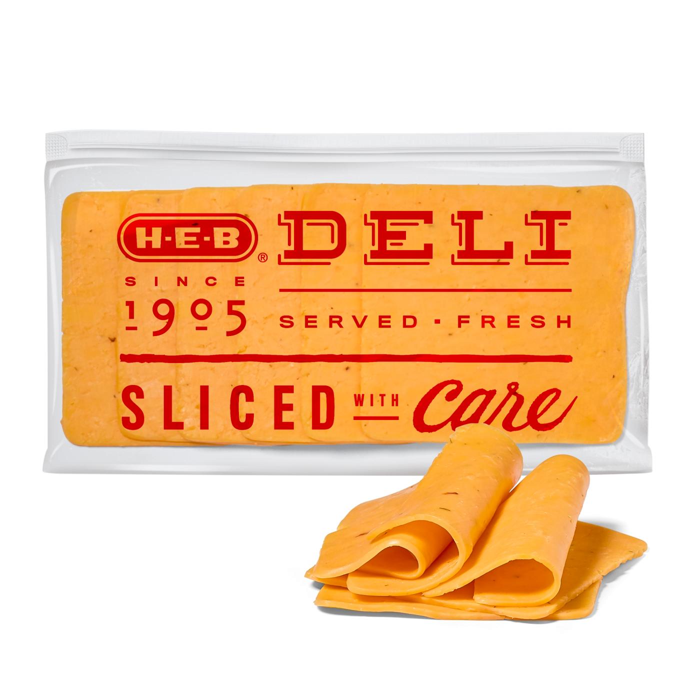 H-E-B Deli Mediterranean Cheddar Cheese, Sandwich Sliced - Shop Cheese ...