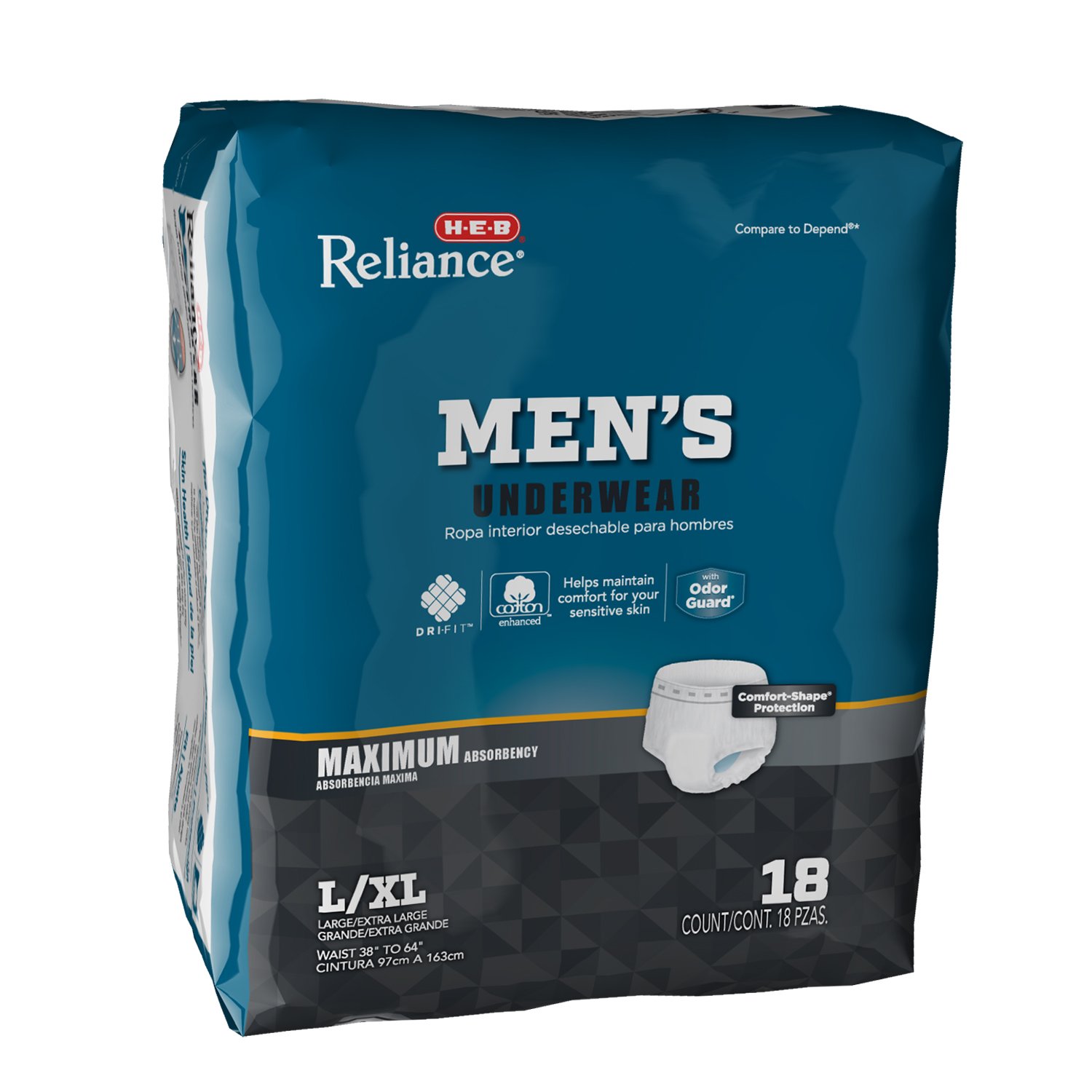 H-E-B Reliance Underwear for Men, Maximum Absorbency 18 ct - Shop ...