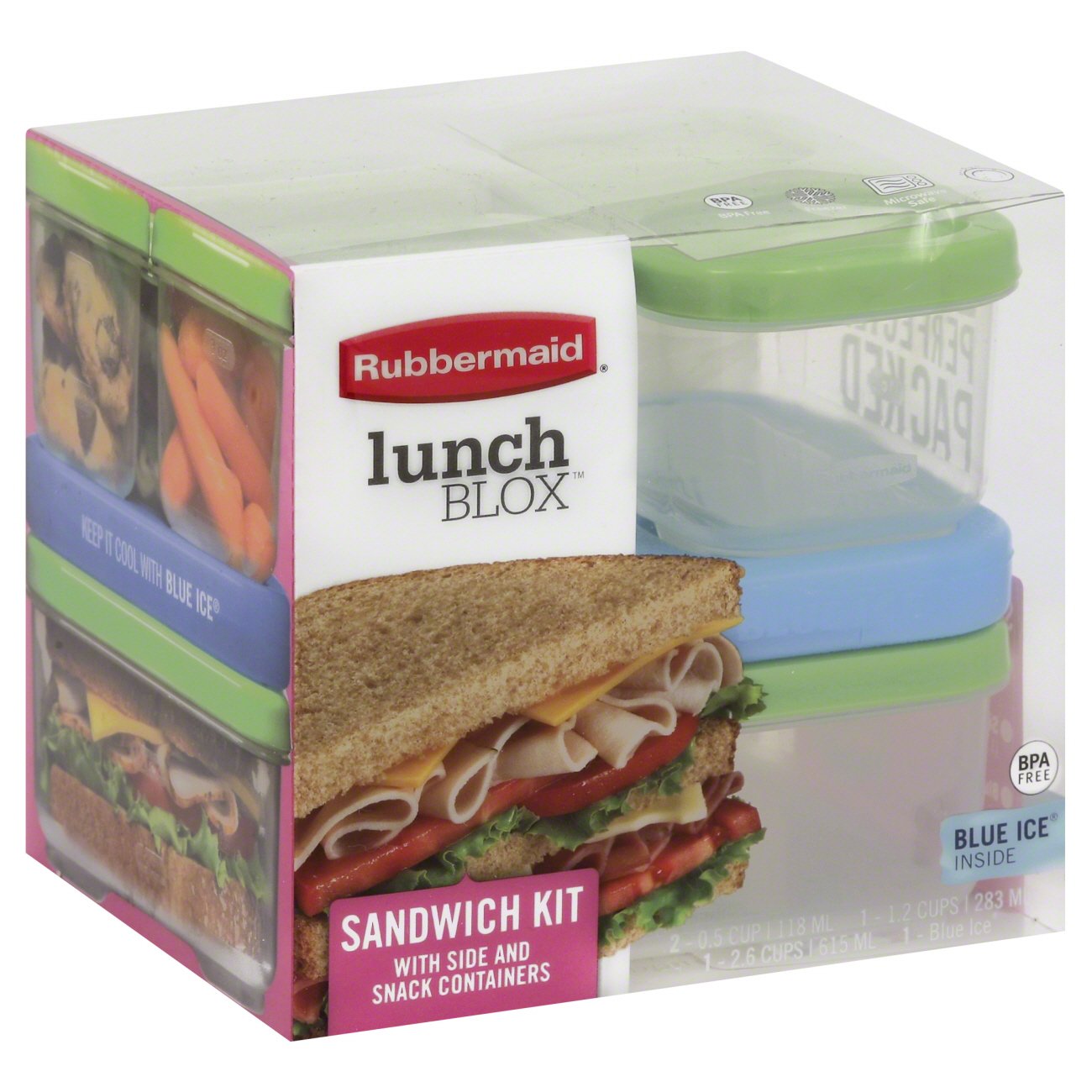 Rubbermaid Lunch Blox Sandwich Kit with Side and Snack Containers ...