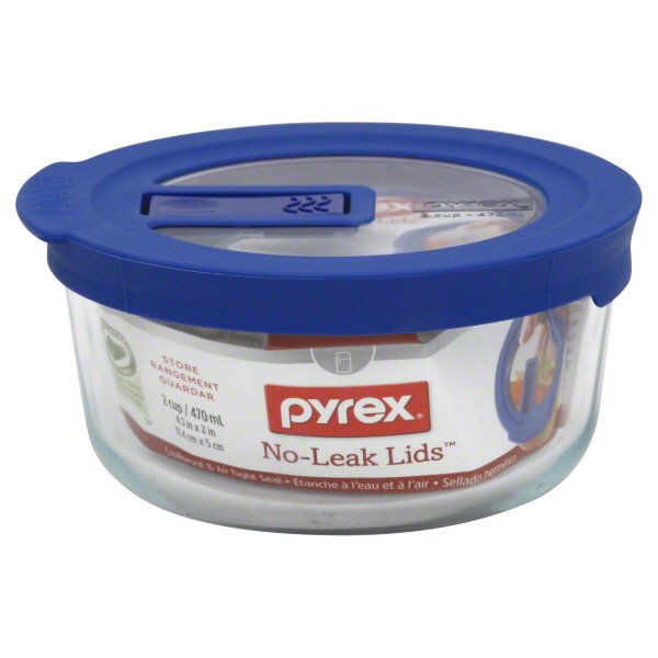 Pyrex No-Leak Lids 2 Cup Round Storage Container Glassware, Blue - Shop ...