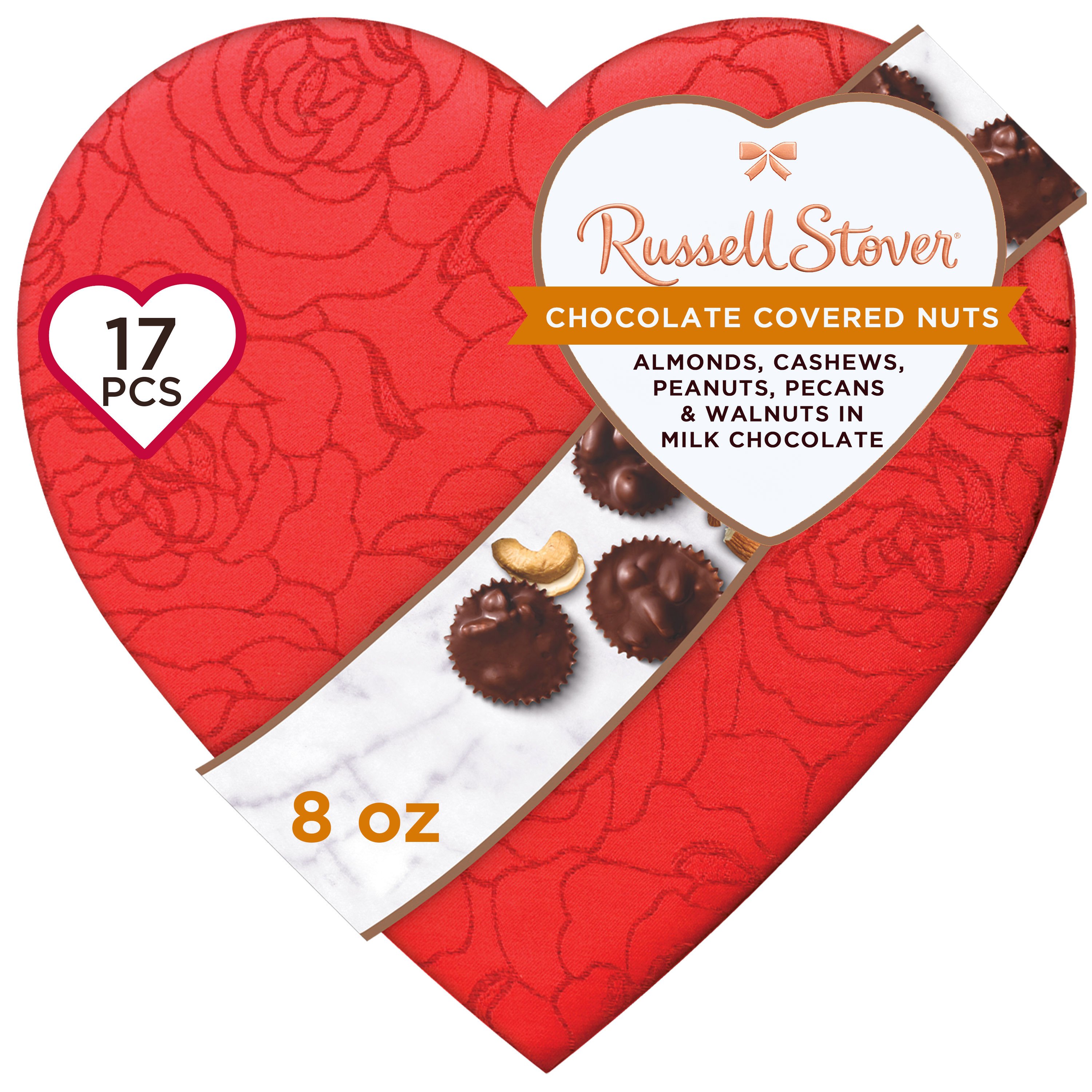 Russell Stover Assorted Chocolate Covered Nuts Valentine's Heart Gift ...