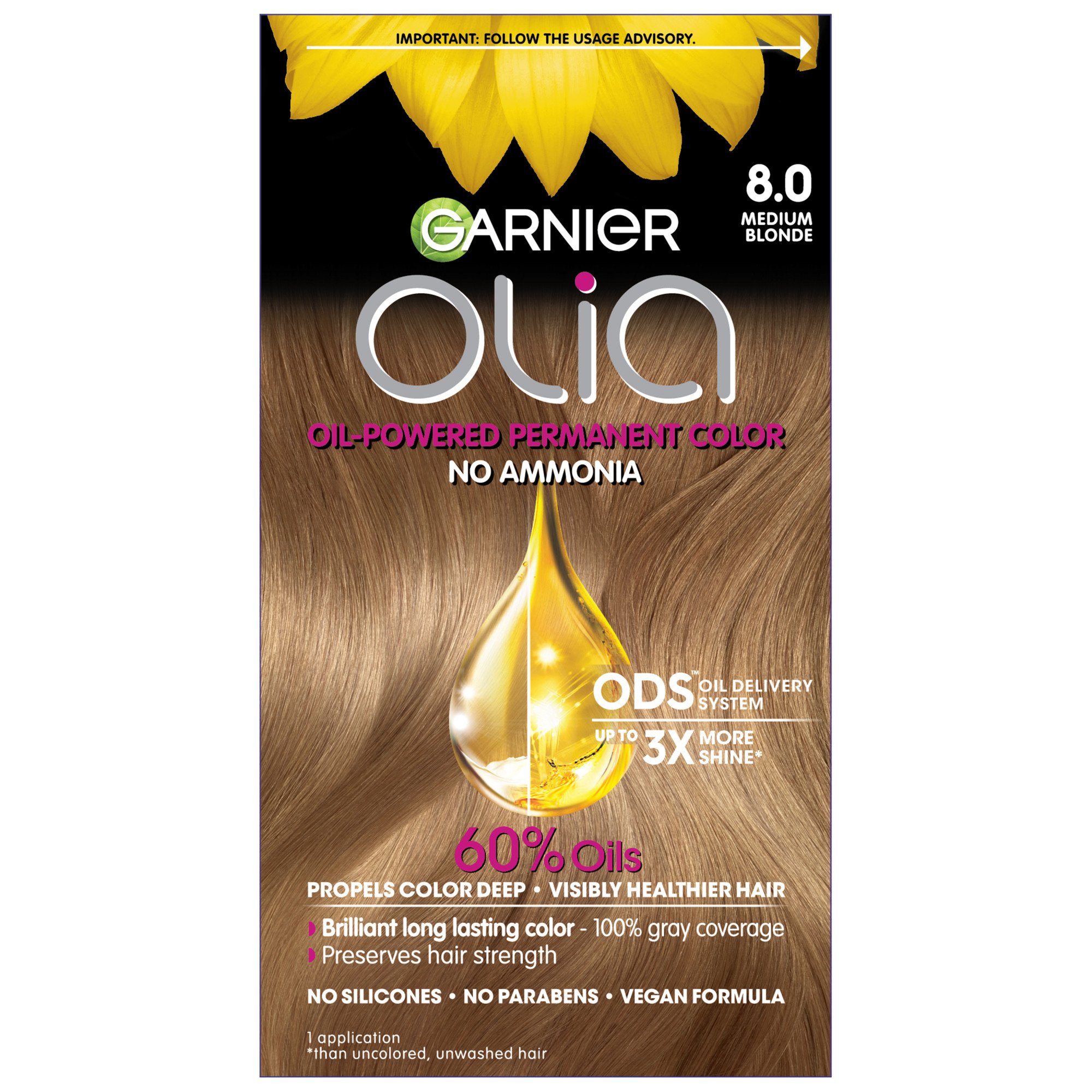 Garnier Olia Oil Powered Ammonia Free Permanent Hair Color 8.0 Medium ...