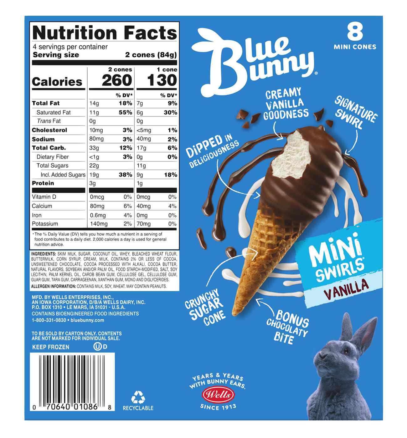 Blue Bunny Mini Swirls Vanilla Ice Cream Cones - Shop Cones ...