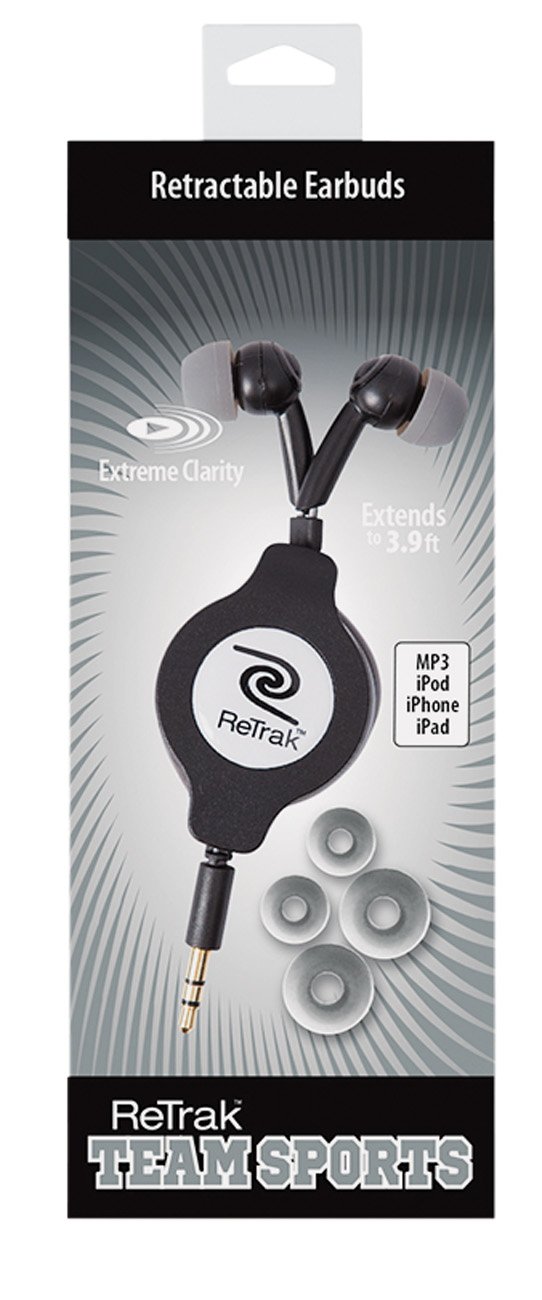 ReTrak Team Sports Black & Silver Retractable Earbuds - Shop Headphones ...