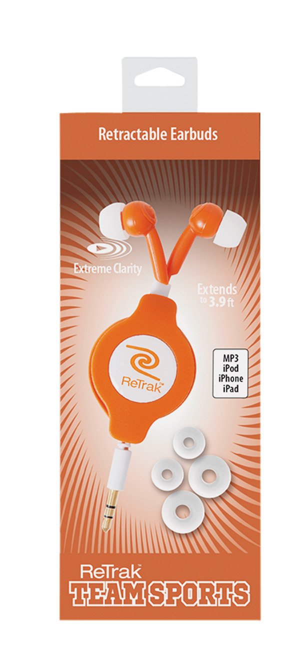 ReTrak Team Sports Orange & White Retractable Earbuds - Shop Headphones ...