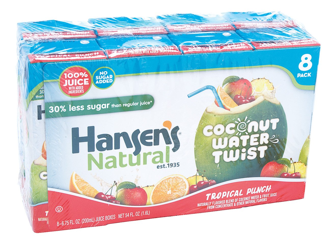 Hansen's Natural Tropical Punch Coconut Water Twist Fruit Juice 8 PK ...