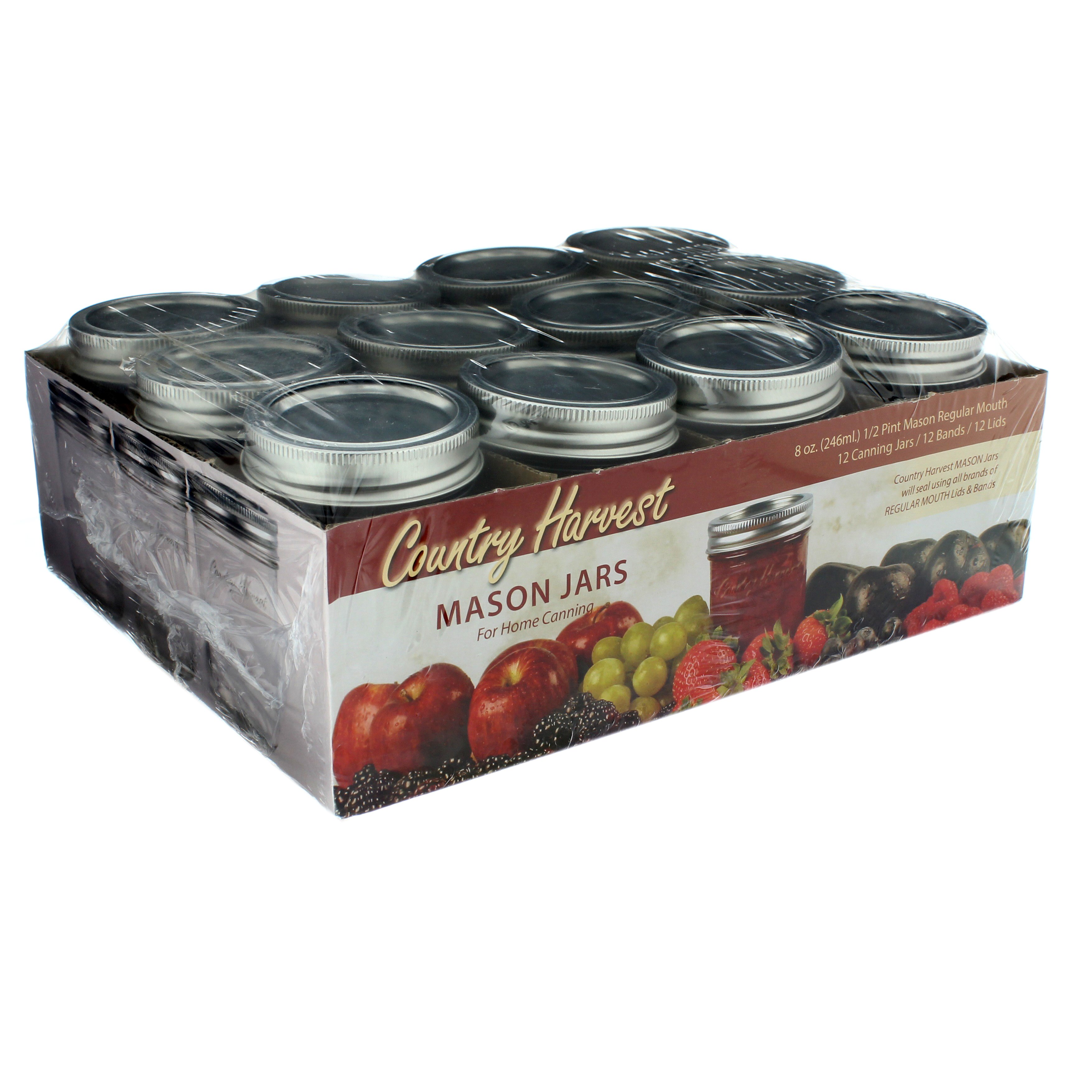 Country Harvest Half Pint Regular Mouth Mason Jars with Lids & Rings ...