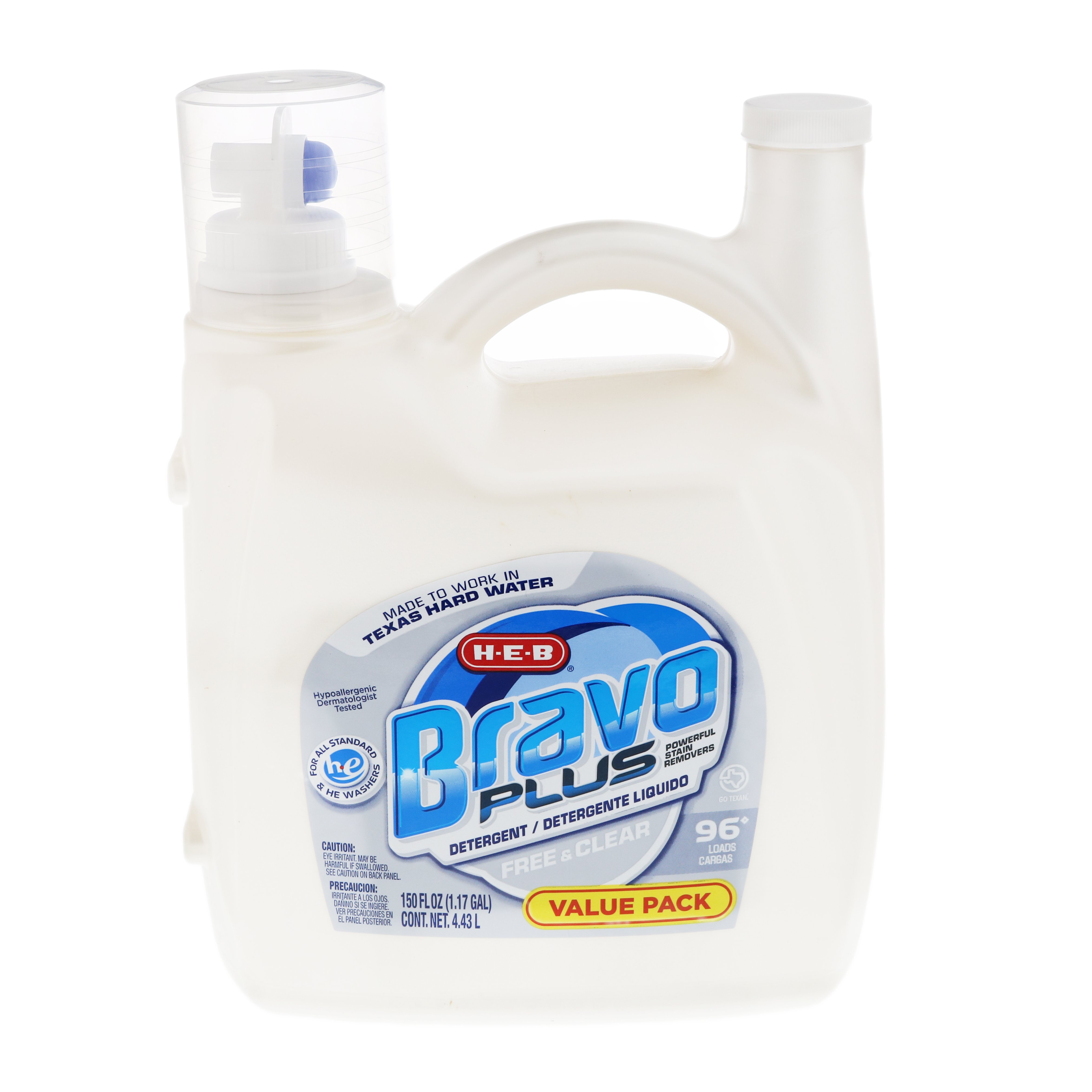 H-E-B Bravo Plus Free & Clear HE Liquid Detergent Value Pack 96 Loads ...