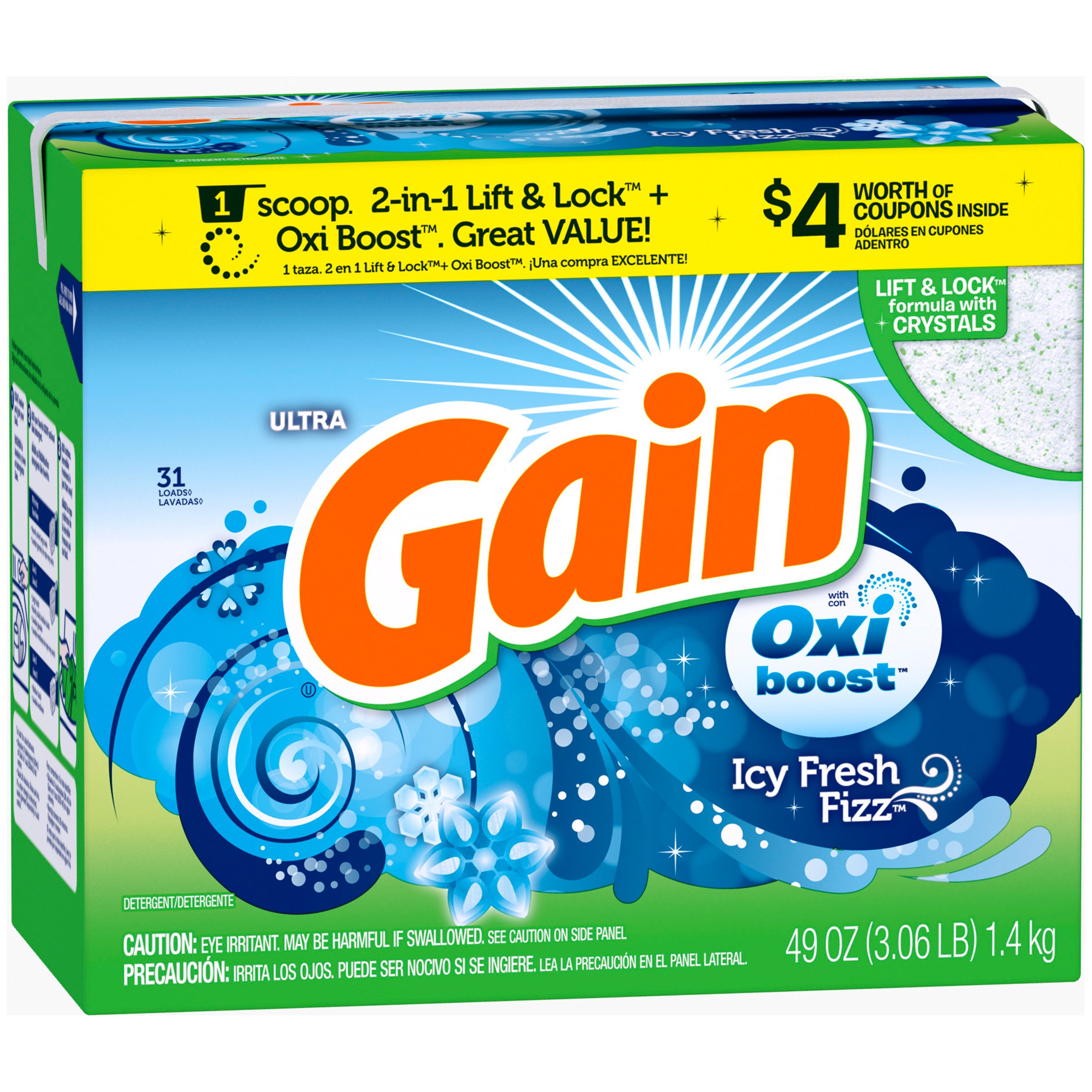 Gain with Oxi Boost Icy Fresh Fizz Powder Laundry Detergent 31 Loads ...
