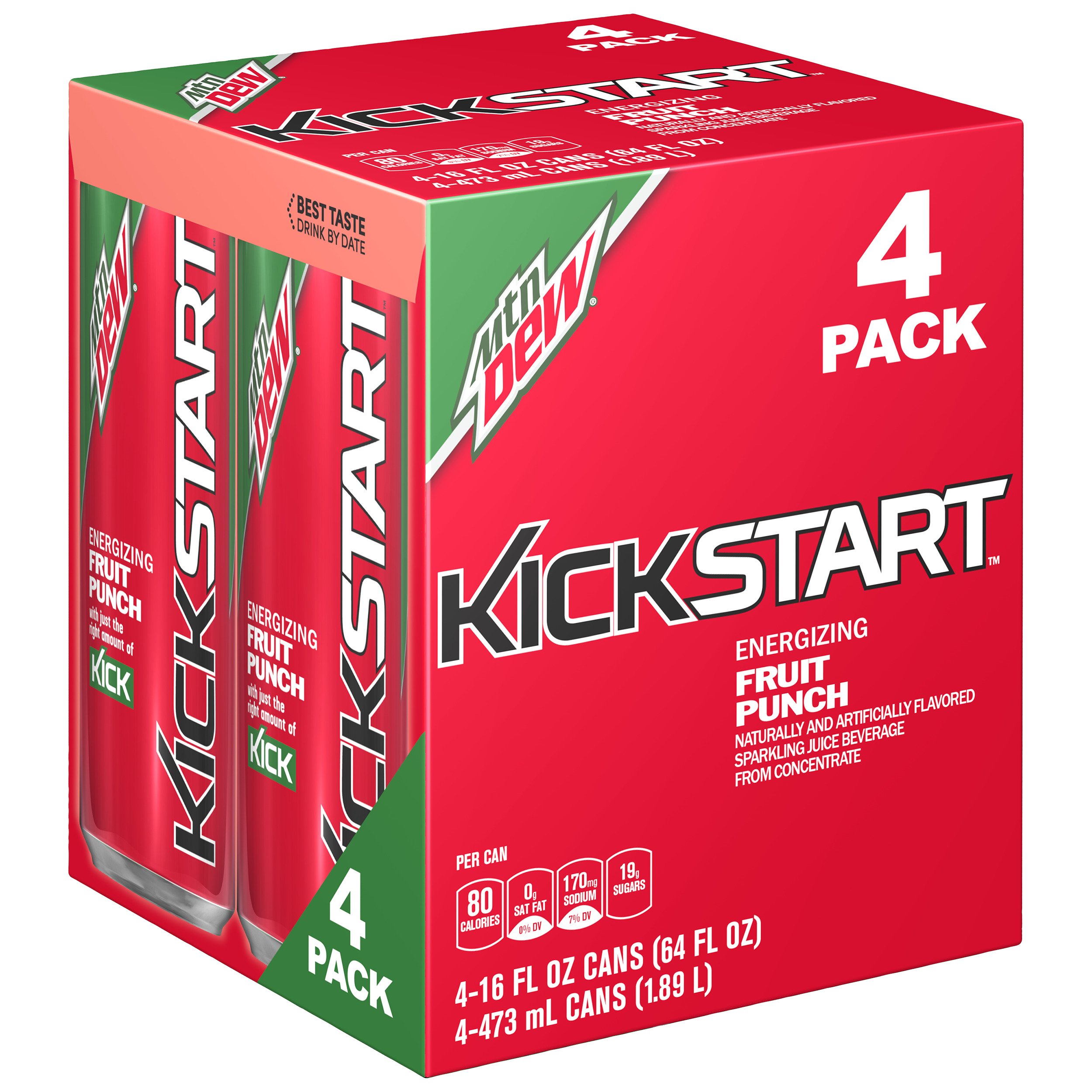 Mountain Dew Kickstart Energizing Fruit Punch 16 oz Cans - Shop Sports ...