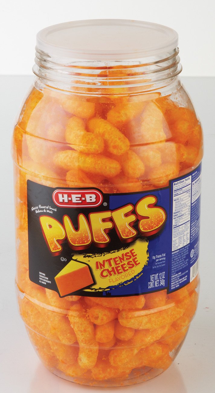 H-E-B Intense Cheese Puffs Barrel - Shop Snacks & Candy at H-E-B