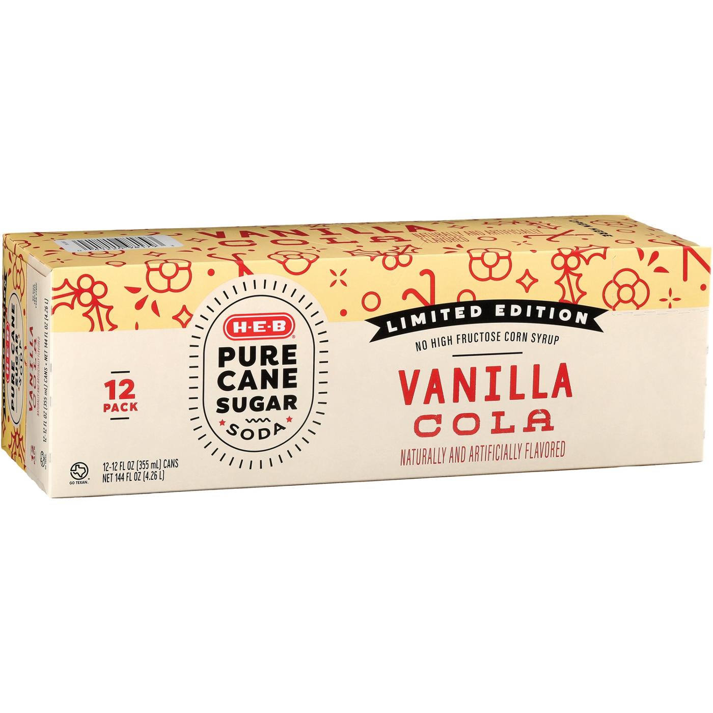 H-E-B Pure Cane Sugar Vanilla Cola 12 pk Cans - Shop Soda at H-E-B