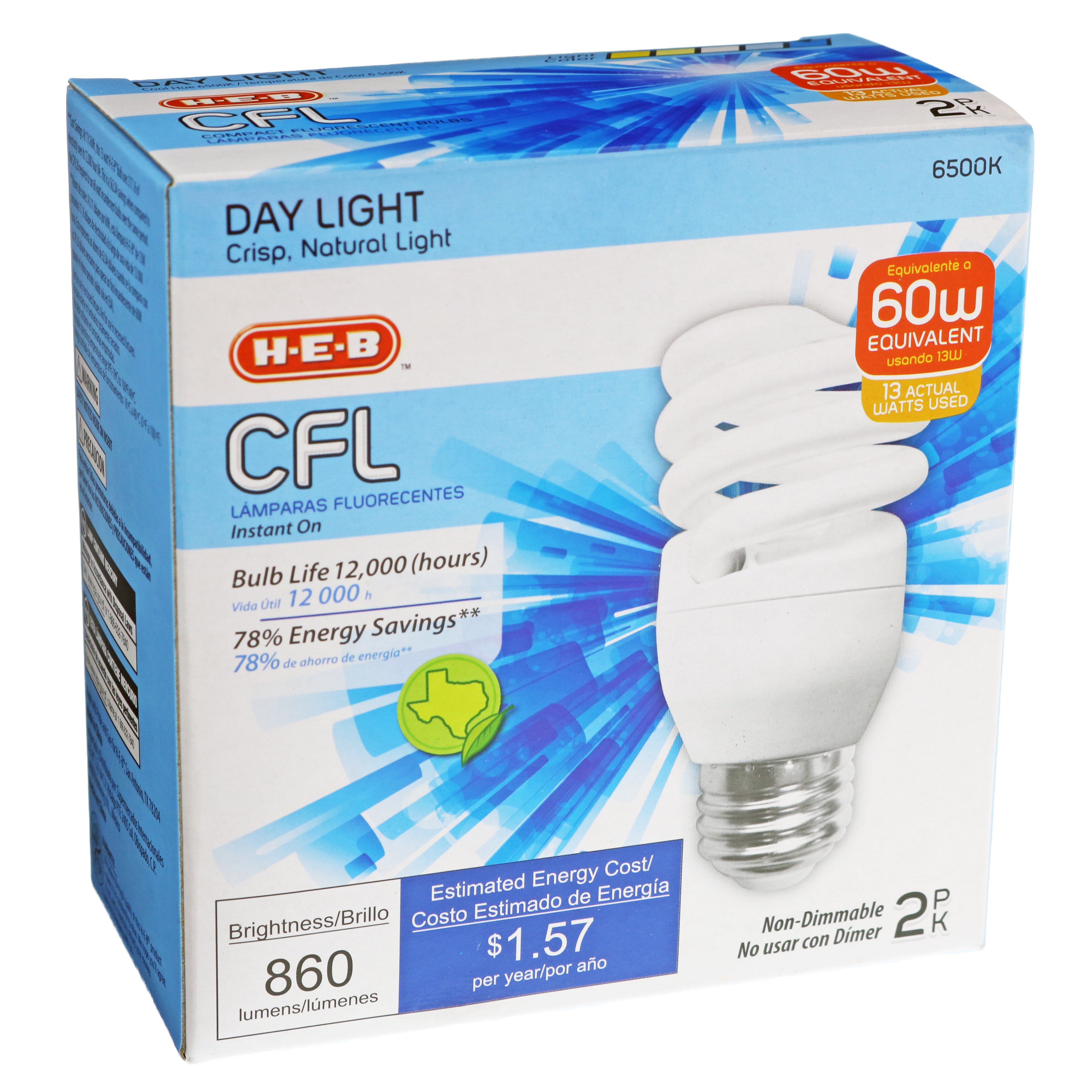 H-E-B Instant On 60-Watt Daylight CFL Light Bulbs - Shop Light bulbs at ...
