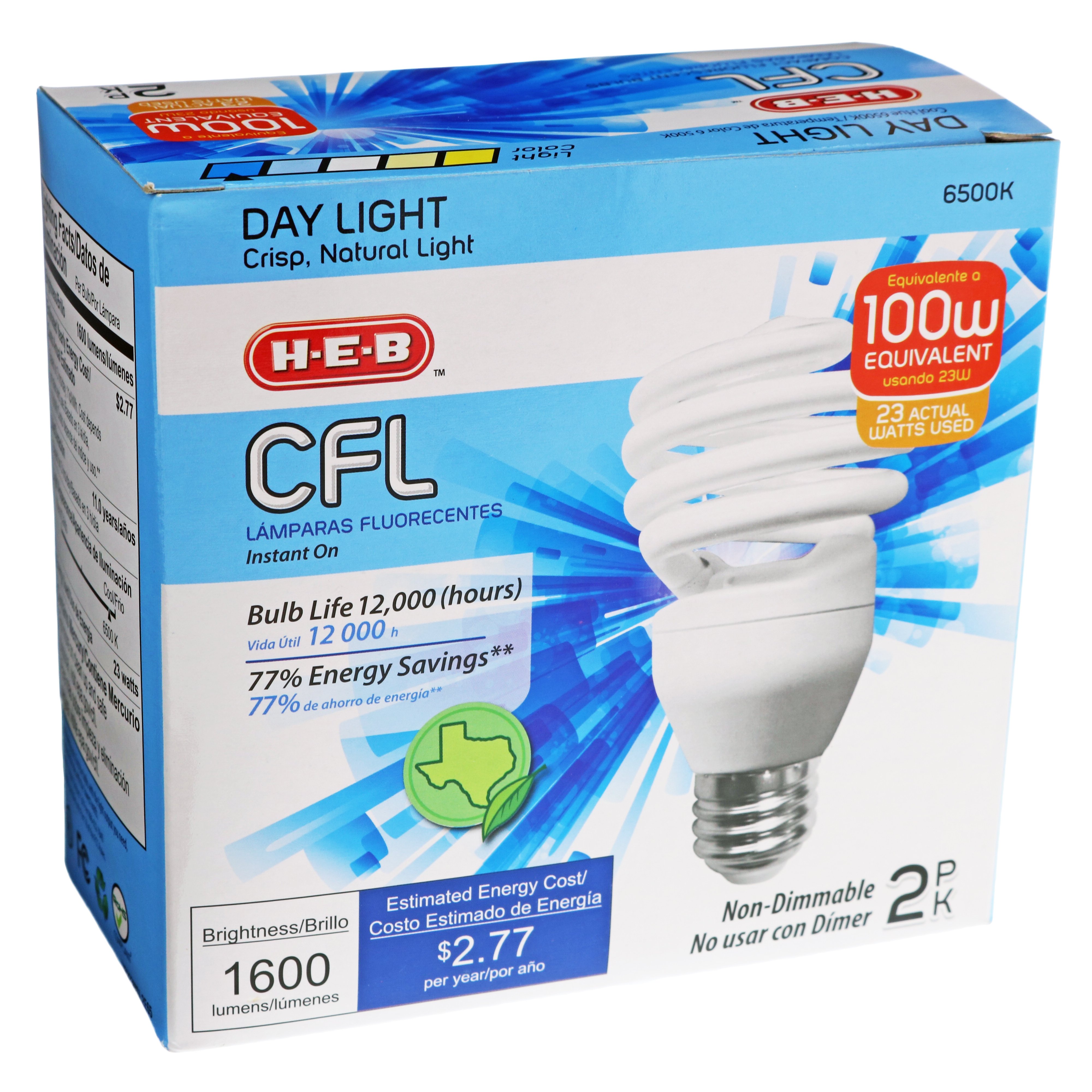 H-E-B Instant On 23-Watt Daylight CFL Light Bulbs - Shop Light bulbs at ...