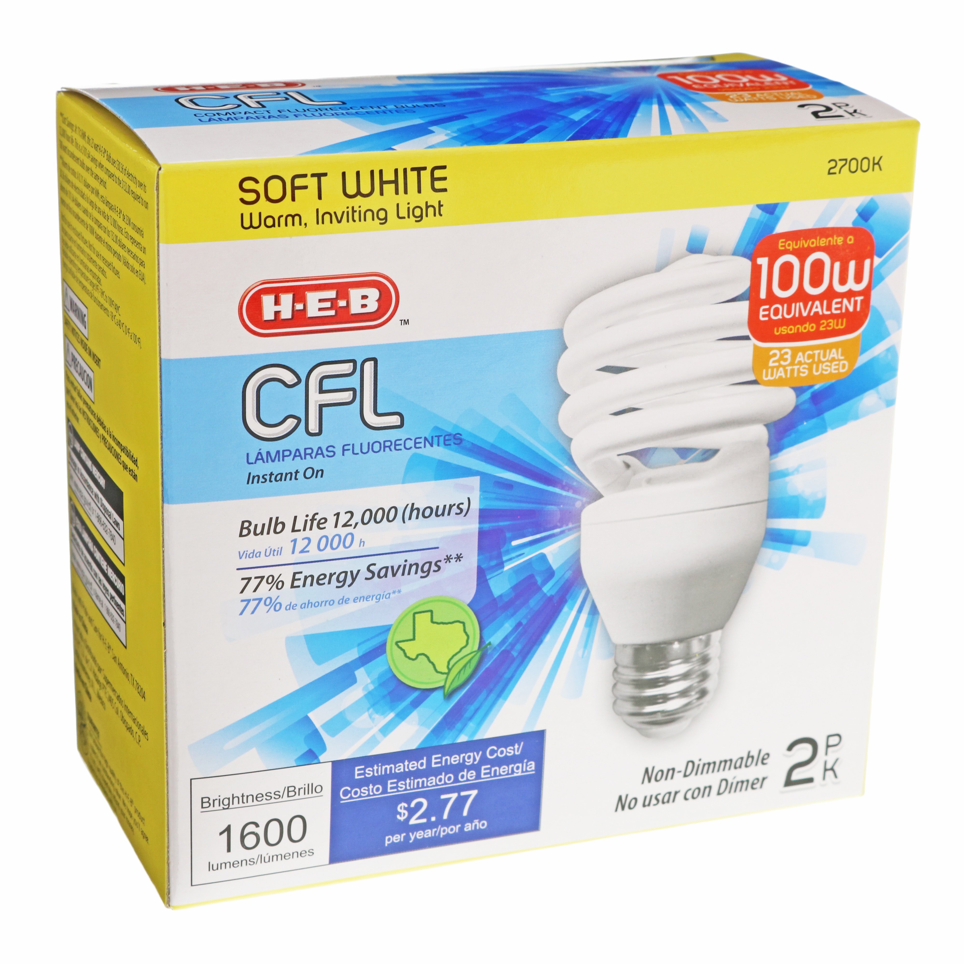 H-E-B Instant On 23-Watt Soft White CFL Light Bulbs - Shop Light bulbs ...