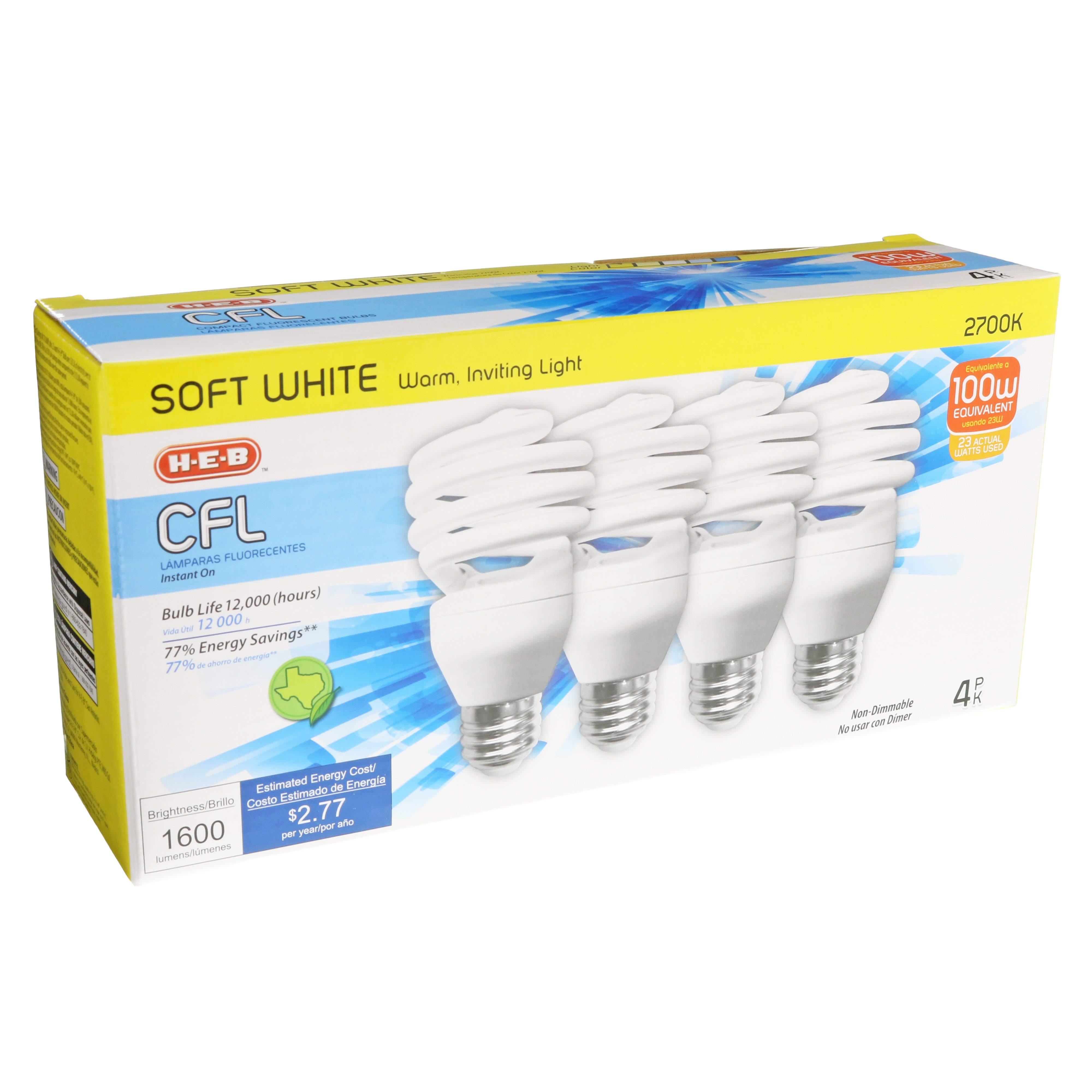 H-E-B Instant On 23-Watt Soft White CFL Light Bulbs - Shop Light bulbs ...