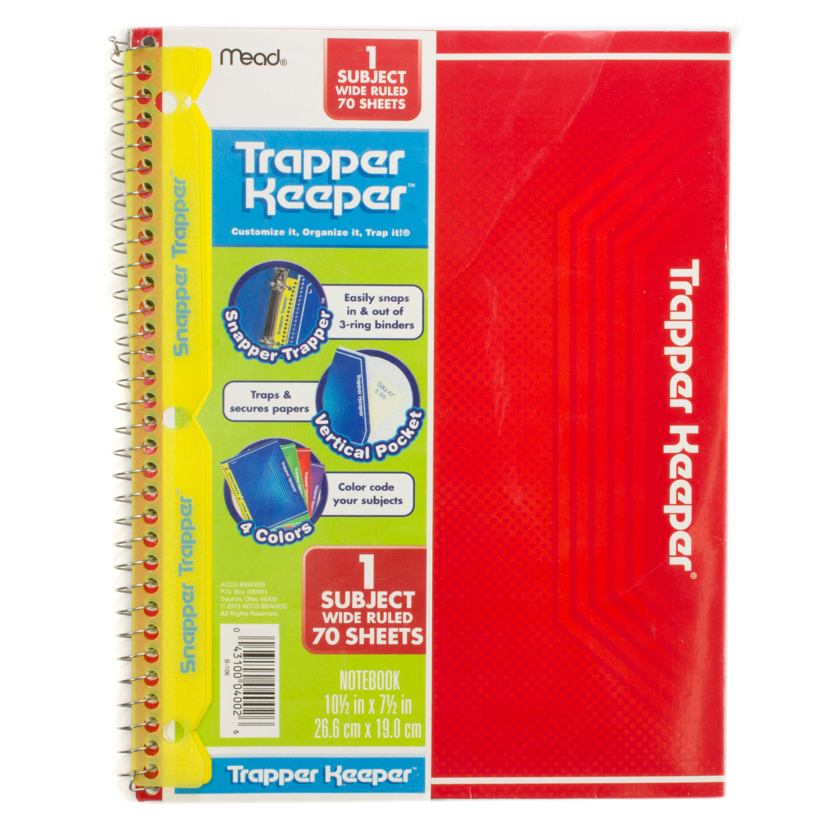 Mead Trapper Keeper 1 Subject Spiral Notebook, Wide Ruled - Shop School ...