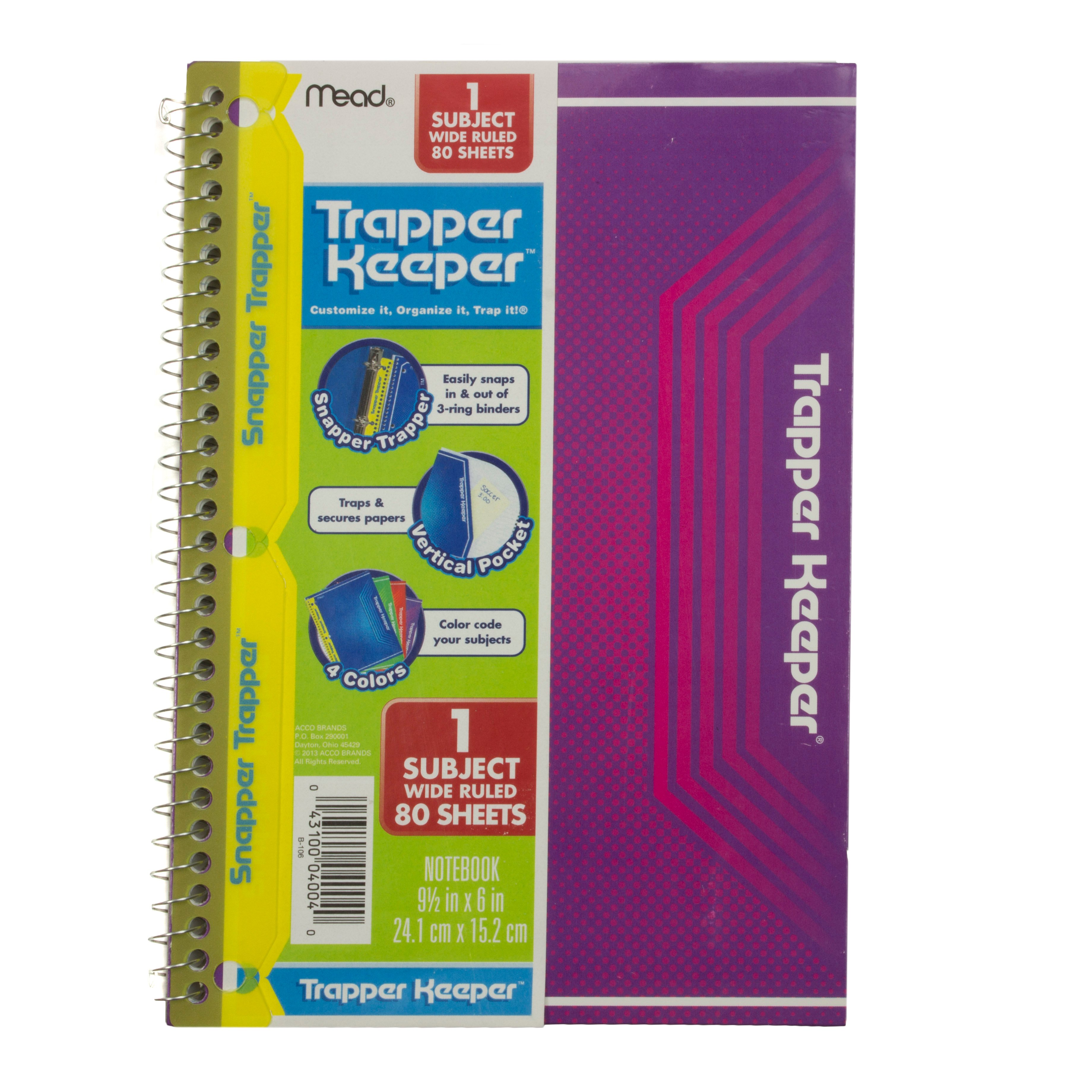 Trapper Keeper 1 Subject Notebook With Snapper Trapper, Wide Ruled ...