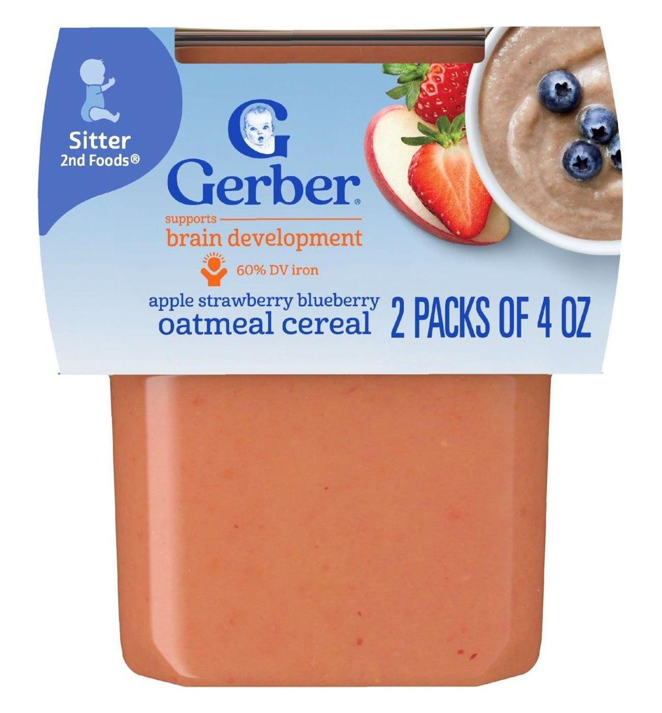 Gerber Stage 2 Baby Food - Apple Strawberry Blueberry Oatmeal Cereal, 4 ...