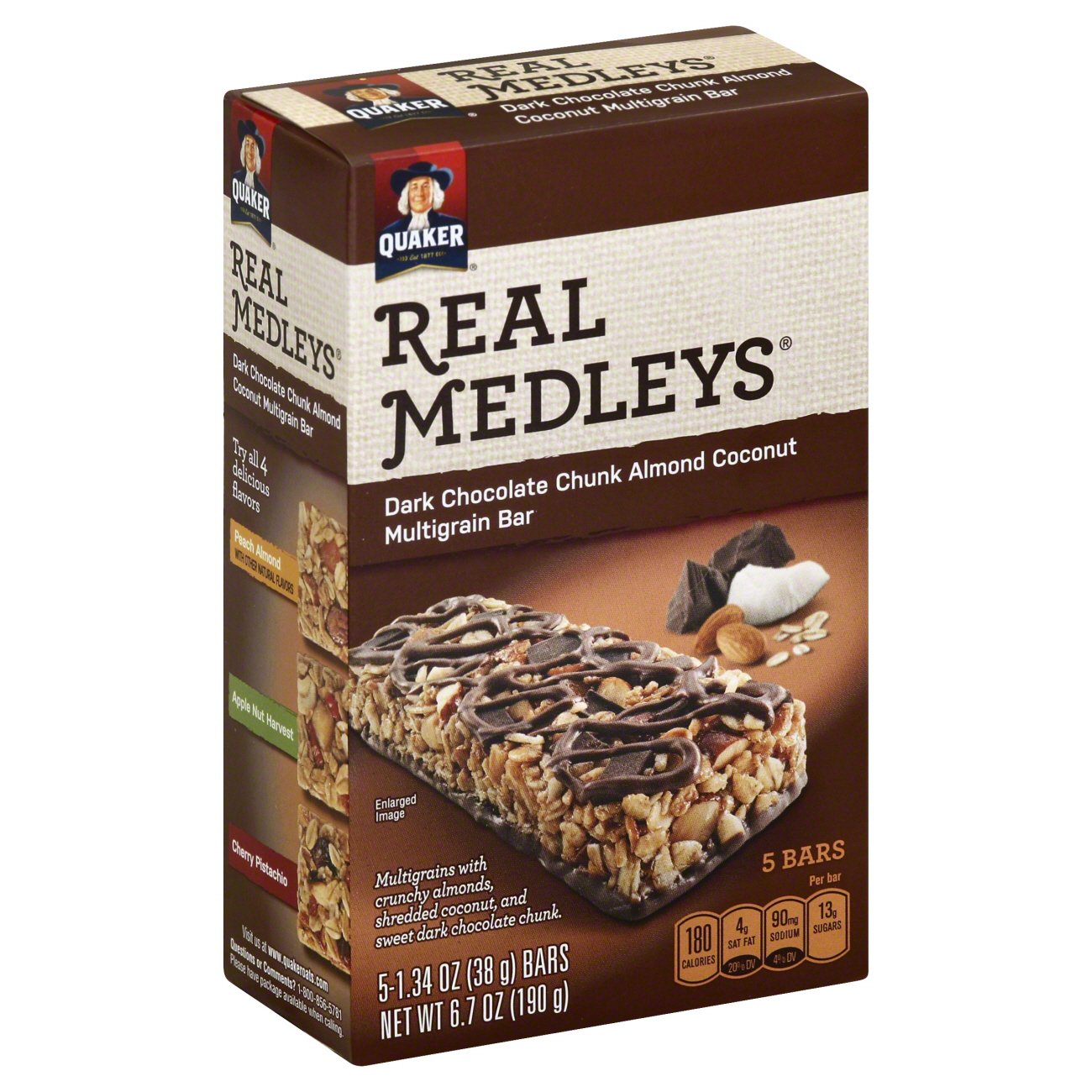Quaker Real Medleys Chocolate Chunk Almond Coconut Multigrain Bars ...