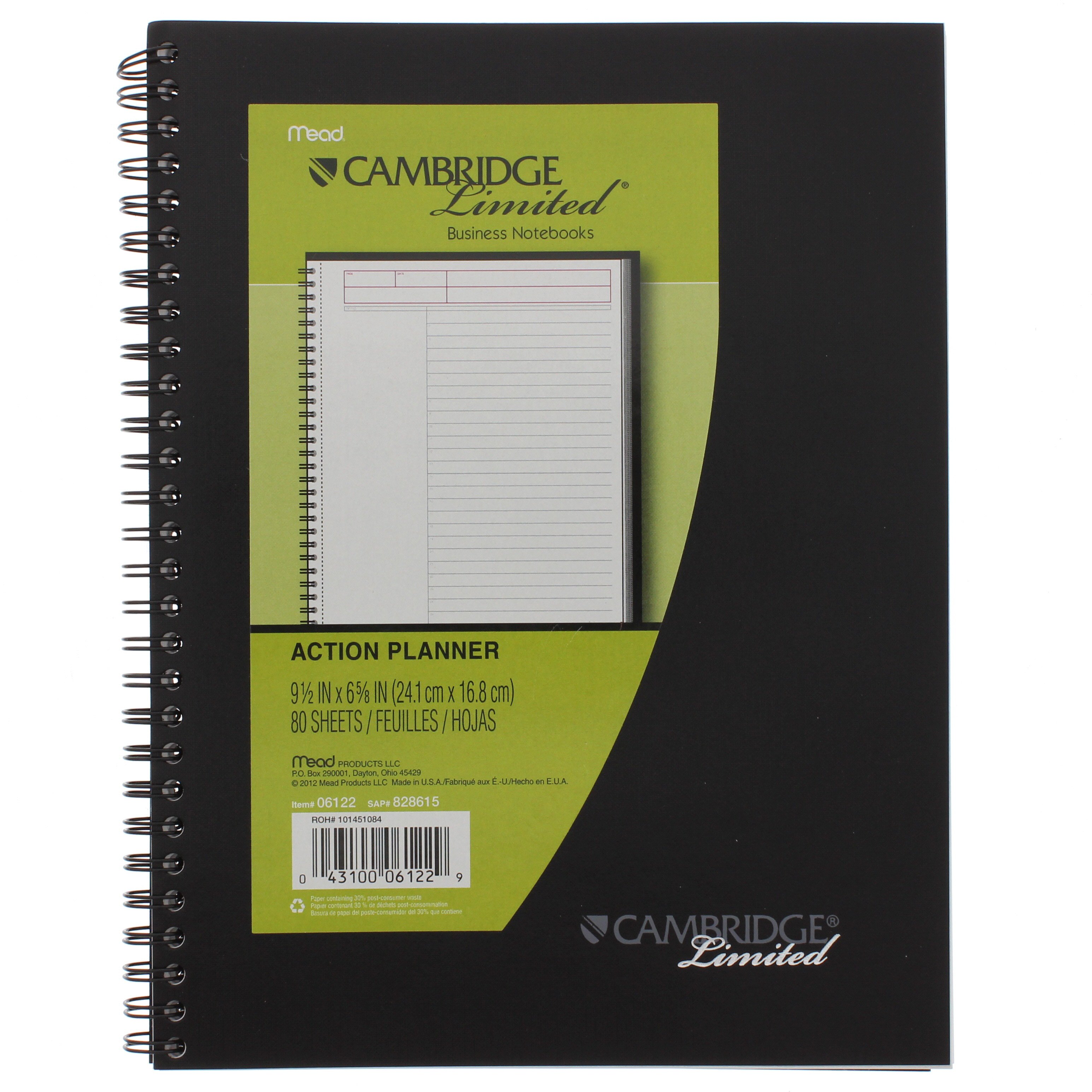 Cambridge Wirebound Action Planner Business Notebook, 80 Sheets, Black ...