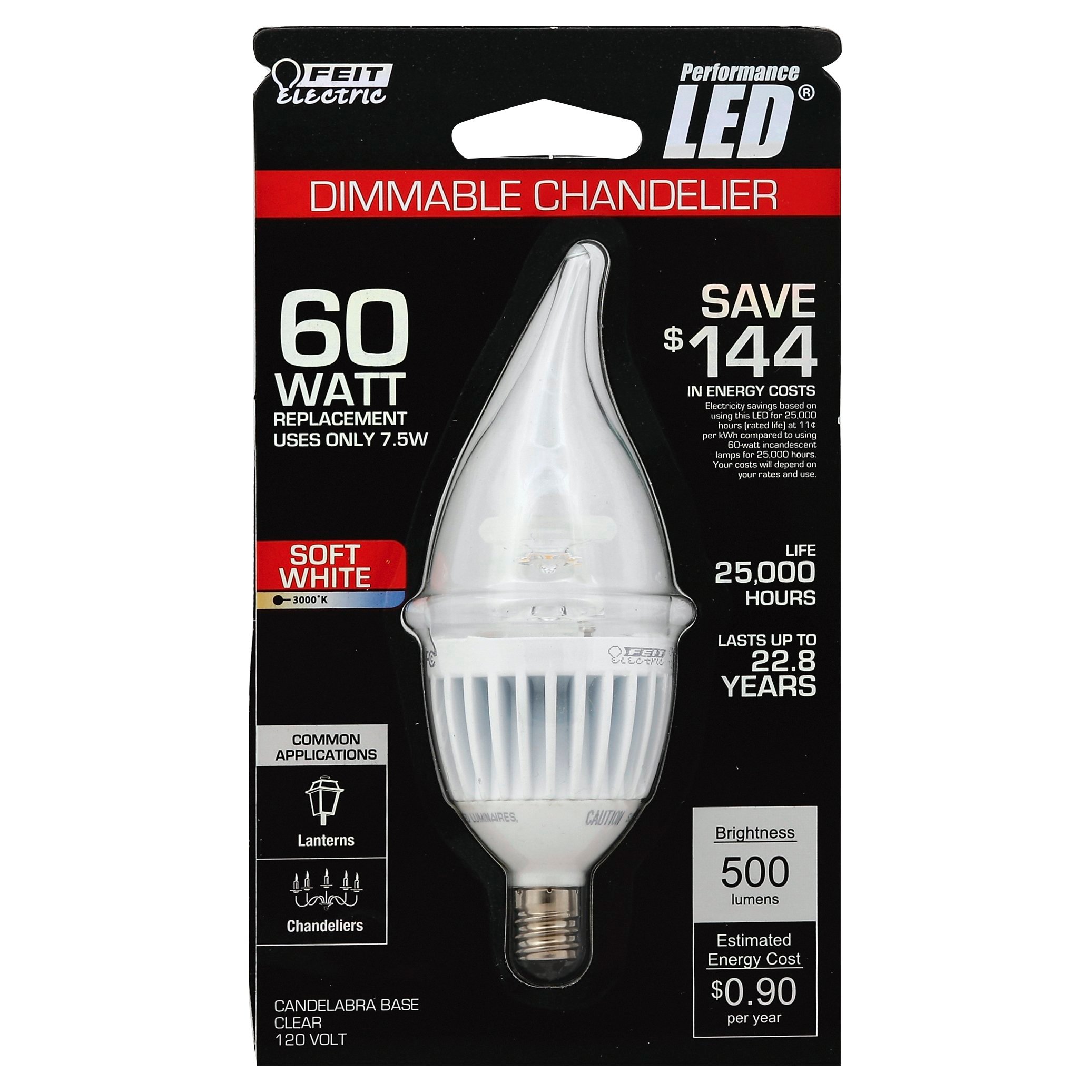 Feit Electric Performance 60-Watt Dimmable Chandelier LED Light Bulb ...