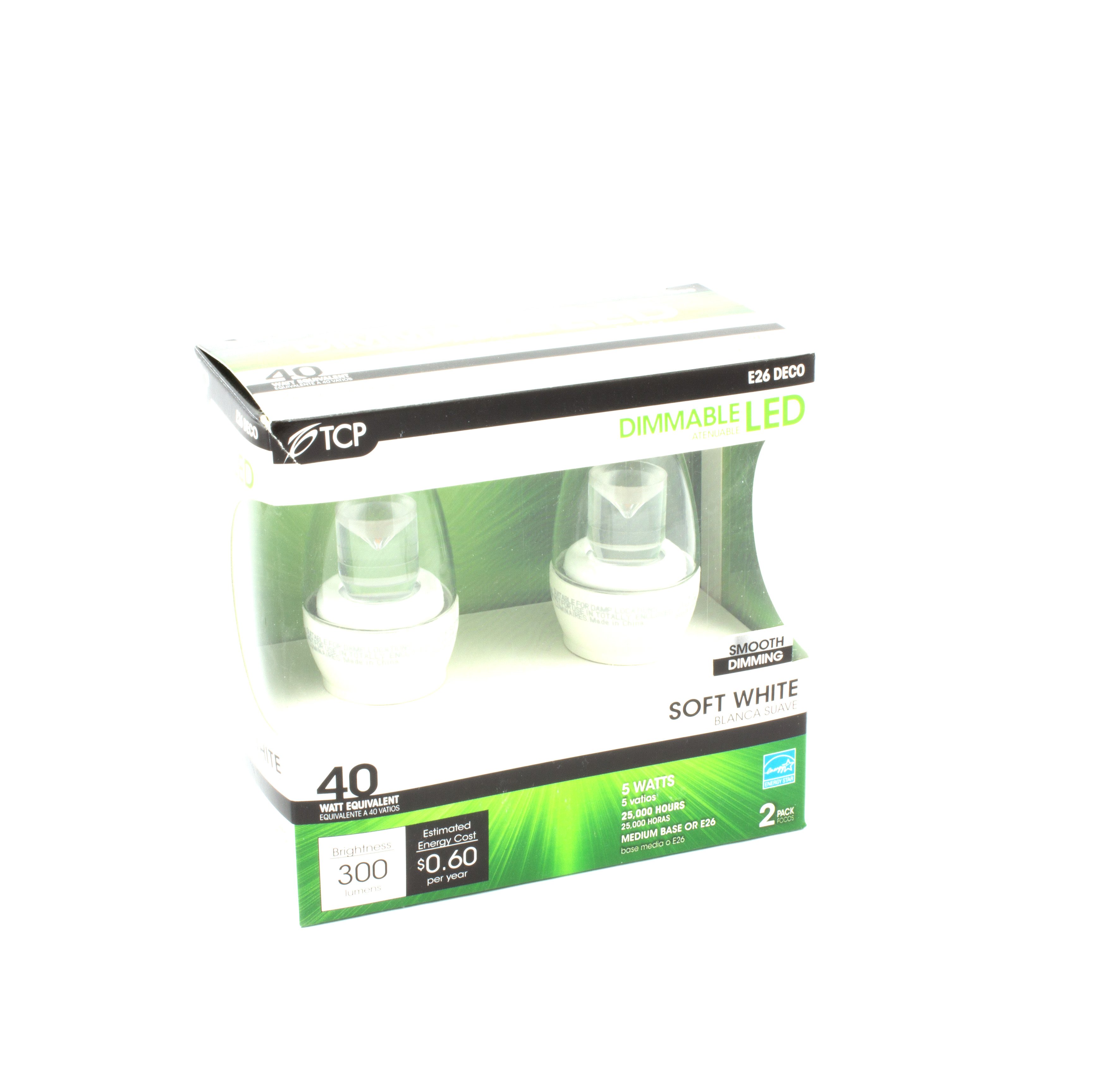 TCP E26 Deco 40-Watt Dimmable Soft White LED Light Bulbs - Shop Light ...