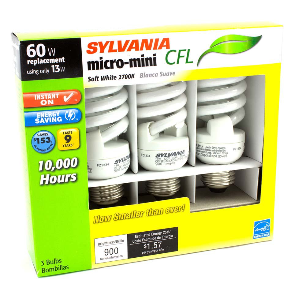 Sylvania Micro-Mini 60-Watt Soft White CFL Light Bulbs - Shop Light ...