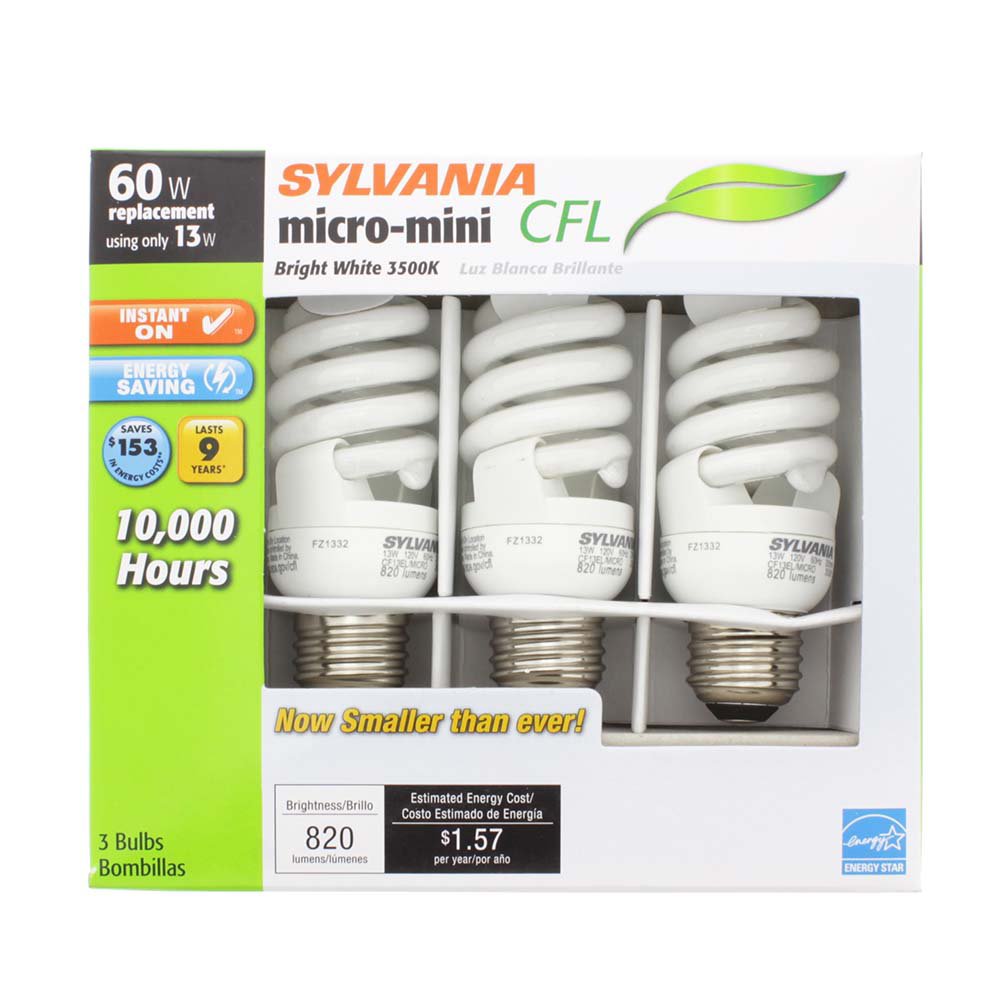 Sylvania Micro-Mini 60-Watt Bright White CFL Light Bulbs - Shop Light ...