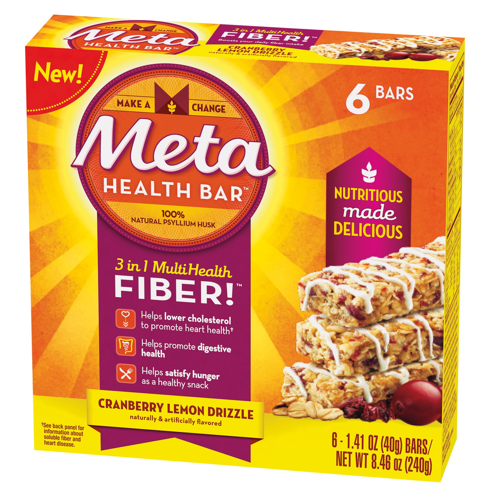 Metamucil Meta Health Bar Cranberry Lemon Drizzle - Shop Digestion ...