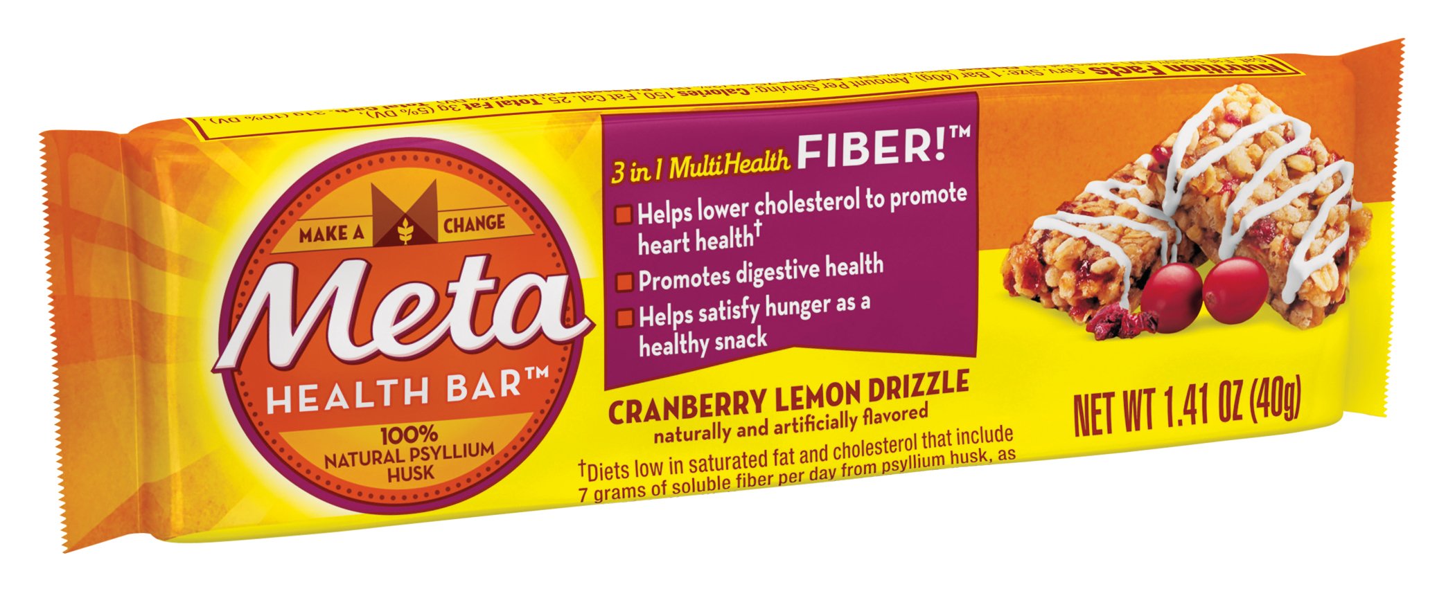 Metamucil Meta Cranberry Lemon Drizzle Health Bar - Shop Digestion ...