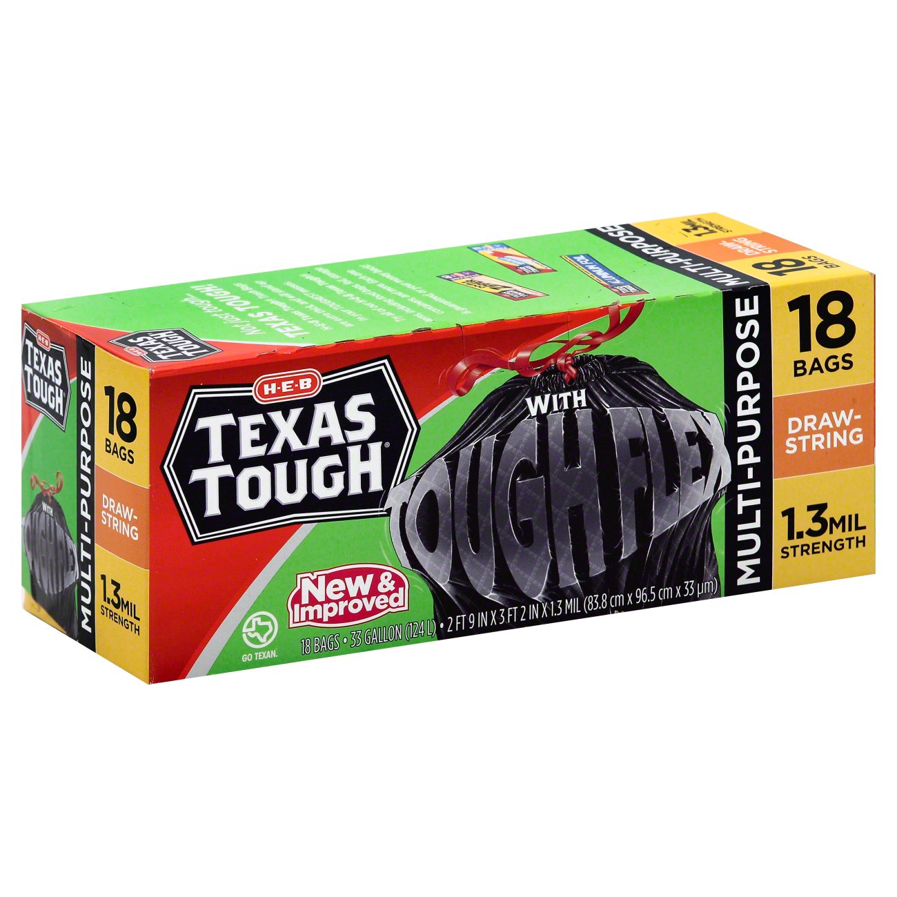 H-E-B Texas Tough 33 Gallon Flex Trash Bag, 18 ct | Central Market ...