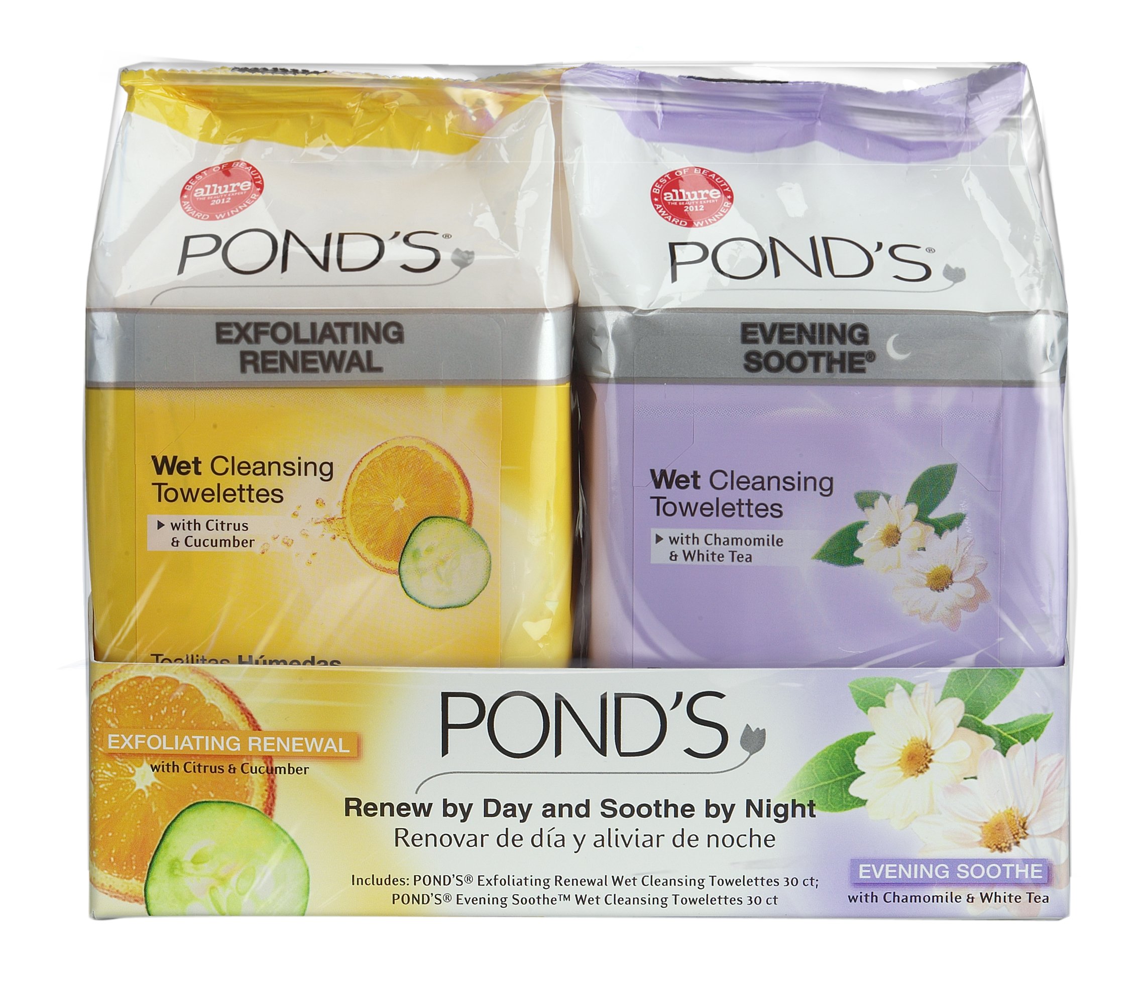 Pond's Wet Cleansing Towelettes 2 Pack, Exfoliating Renewal & Evening ...