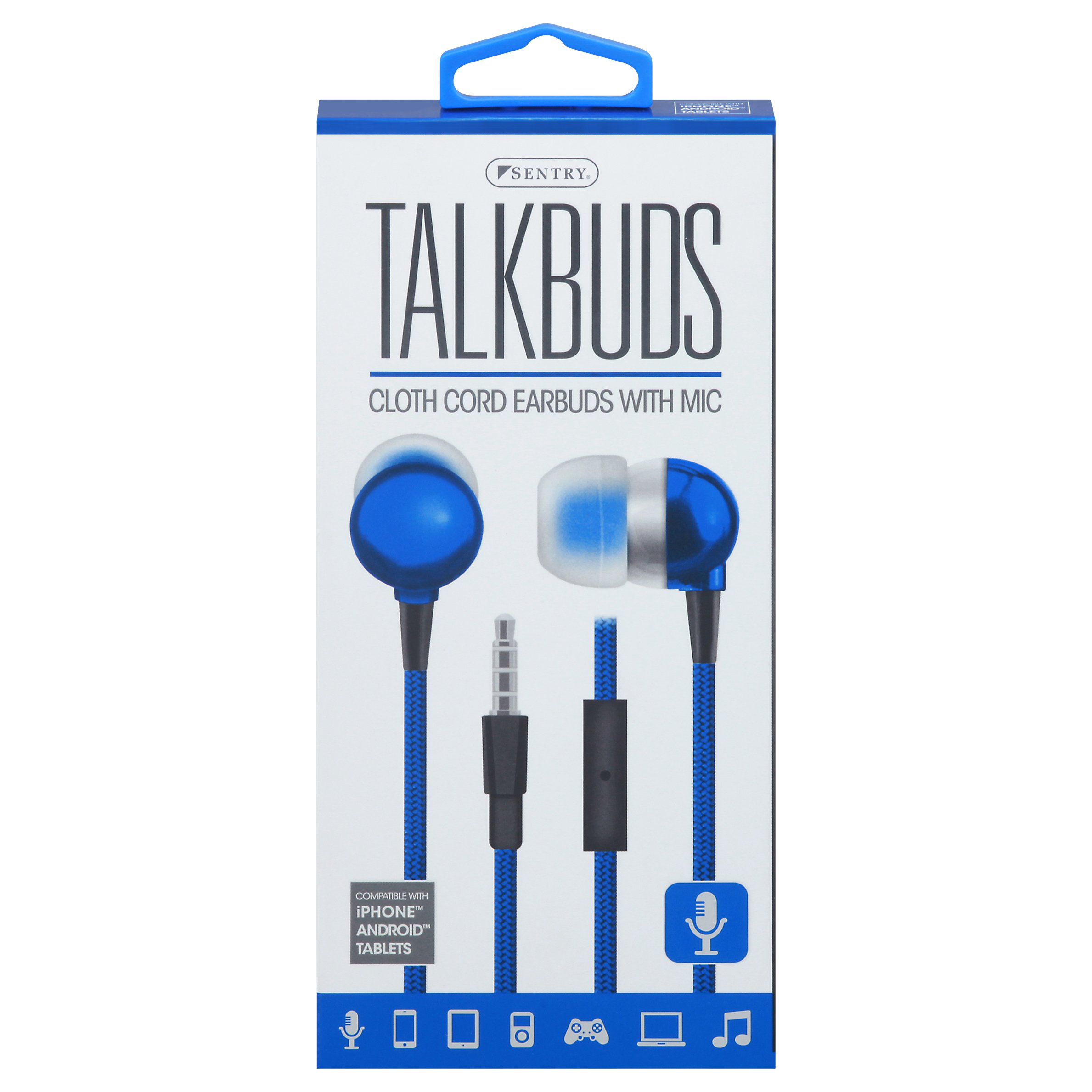 Sentry Talkbuds Cloth Cord Earbuds with Mic - Blue - Shop Headphones at ...