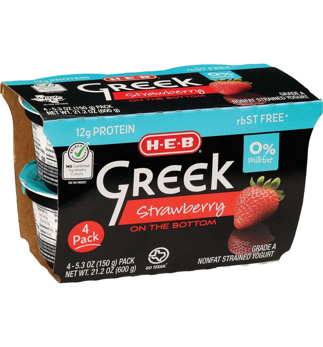 H-E-B 12g Protein Nonfat Greek Yogurt - Strawberry on the Bottom - Shop ...