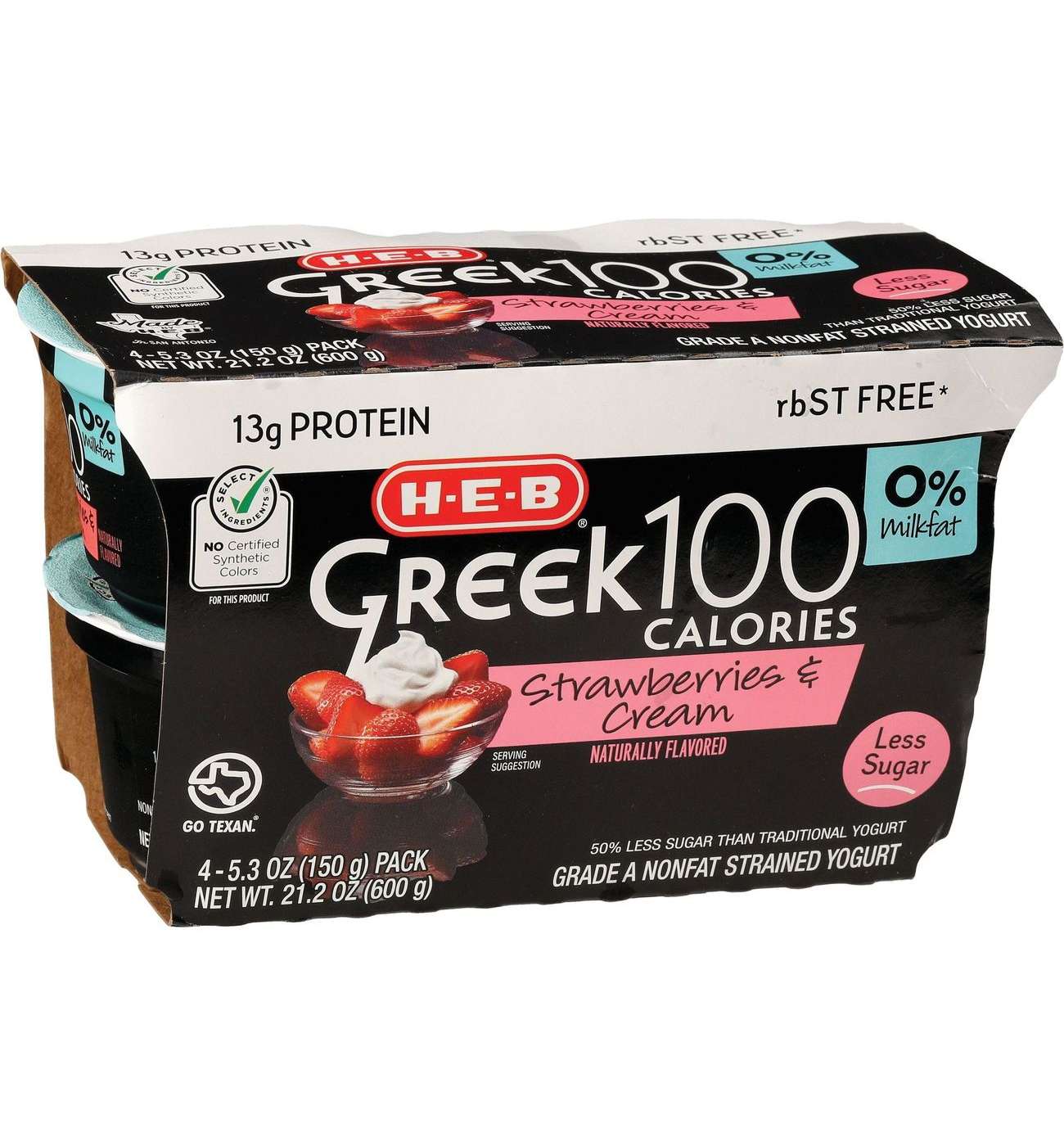 H-E-B 13g Protein Greek 100 Calories Nonfat Yogurt - Strawberries ...