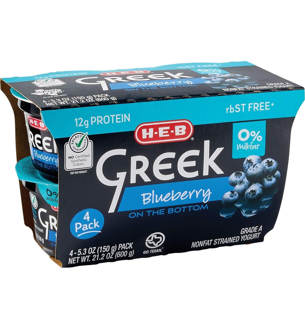 H-E-B 12g Protein Nonfat Greek Yogurt - Blueberry on the Bottom - Shop ...