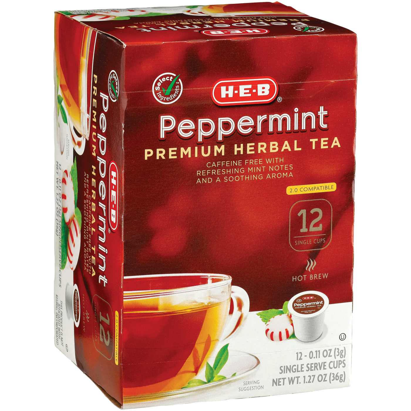 H-E-B Caffeine-Free Peppermint Herbal Tea Single Serve Cups - Shop Tea ...