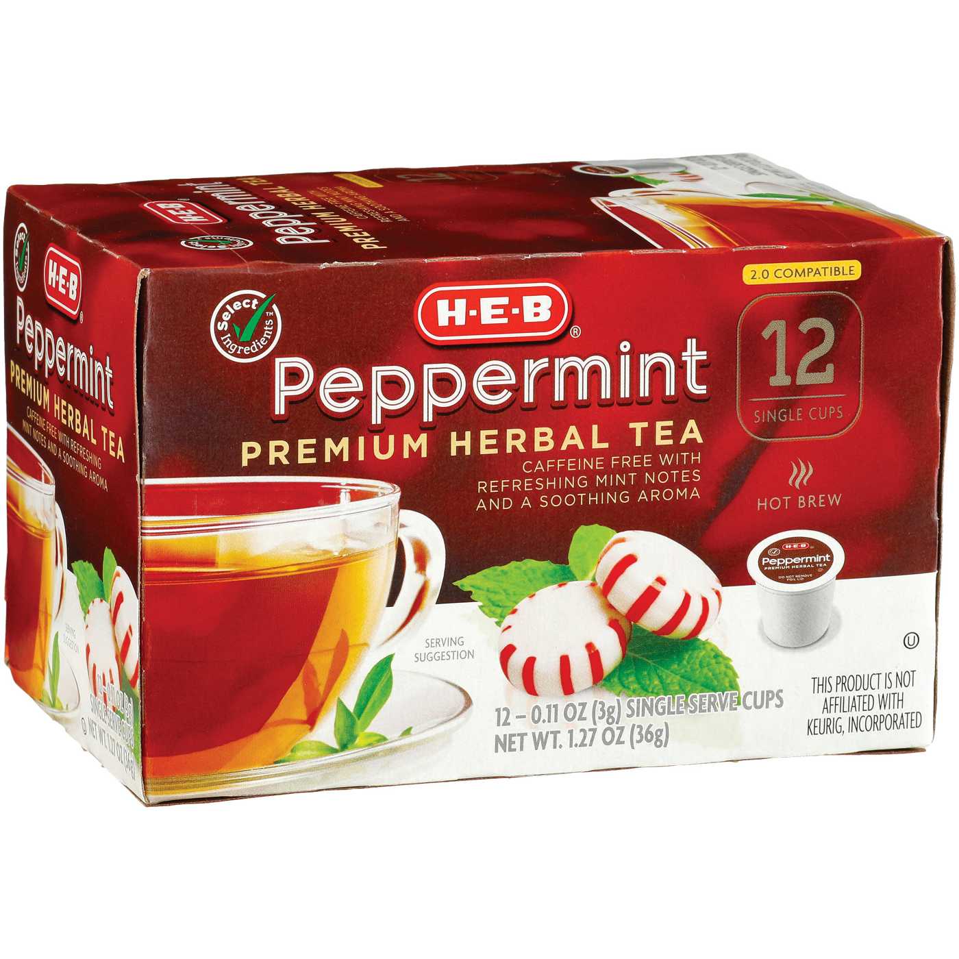 H-E-B Caffeine-Free Peppermint Herbal Tea Single Serve Cups - Shop Tea ...